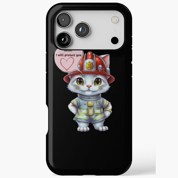 Firefighter I Will Protect You Cat Art iPhone Case 17 11 12 13 14 15 16 ...