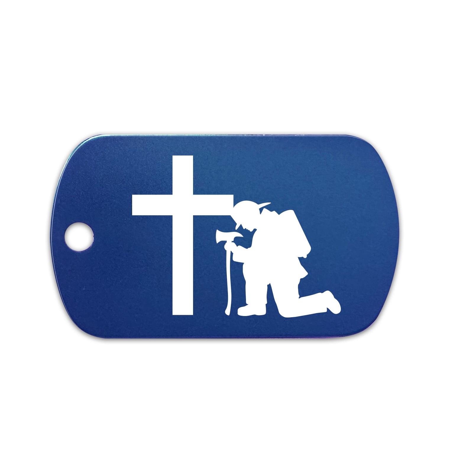 Firefighter Kneeling At Cross GI Dog Tag Aluminum Keychain first ...