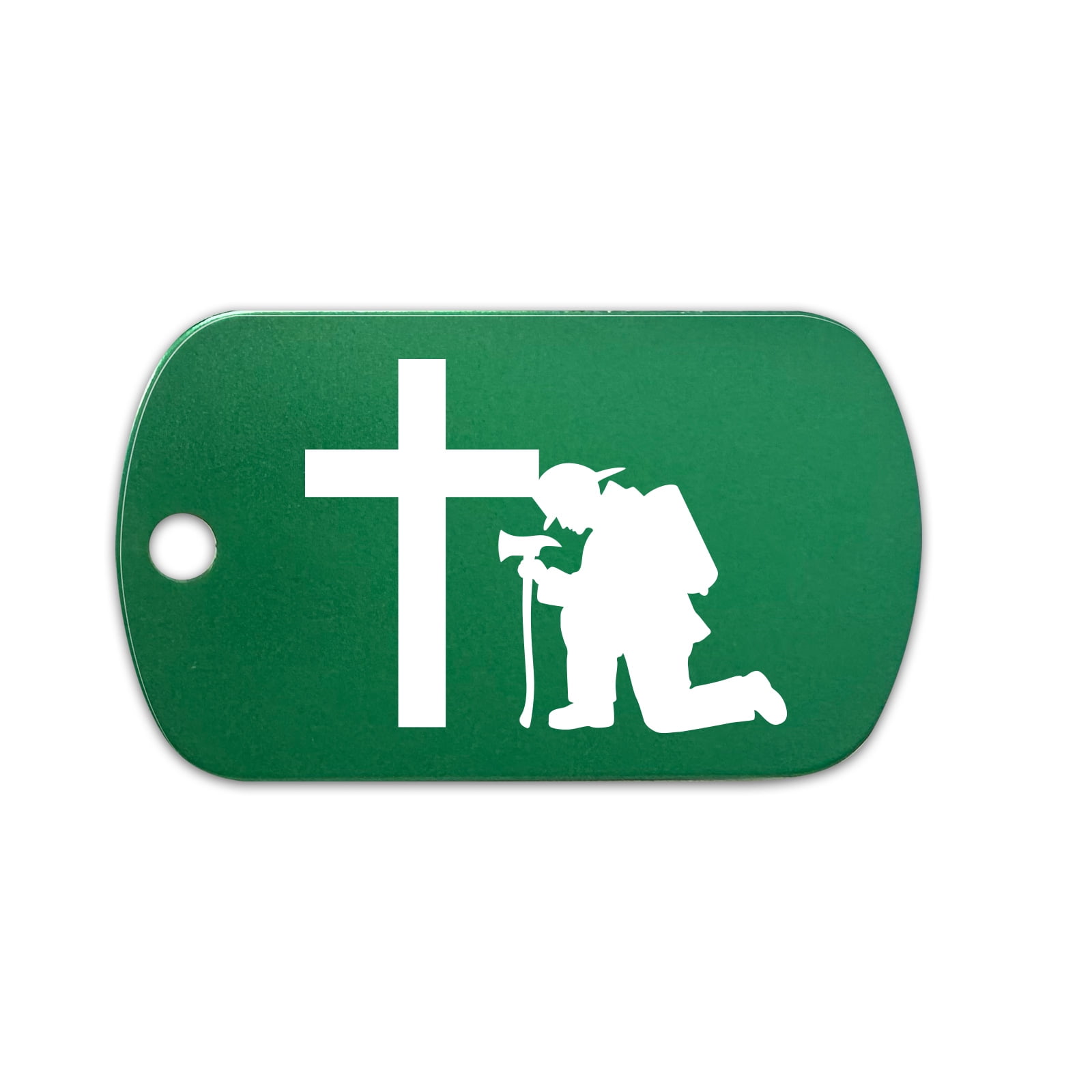 Firefighter Kneeling At Cross GI Dog Tag Aluminum Keychain first ...