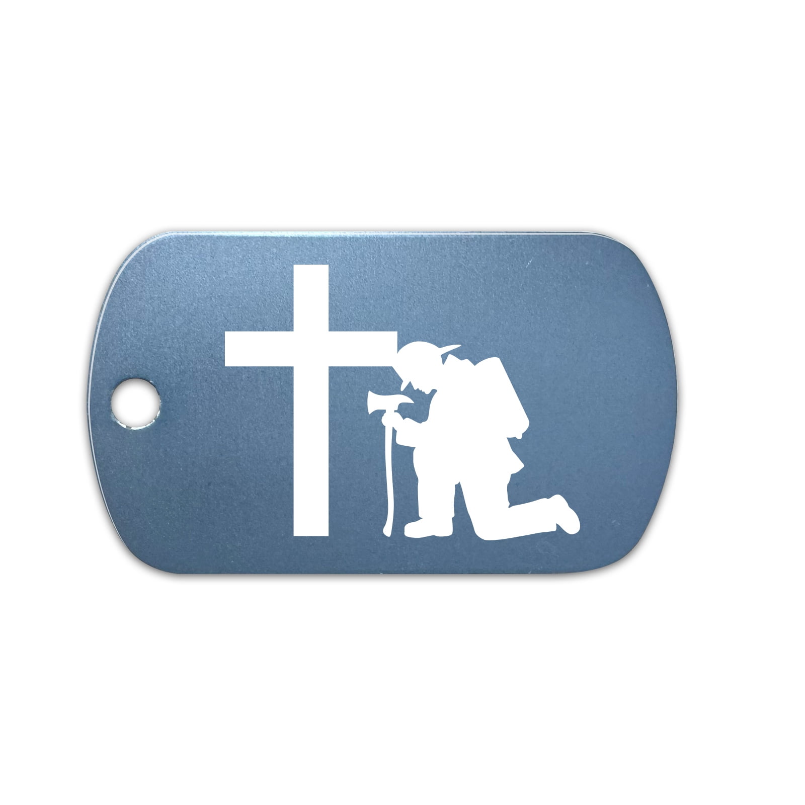 Firefighter Kneeling At Cross GI Dog Tag Aluminum Keychain first ...