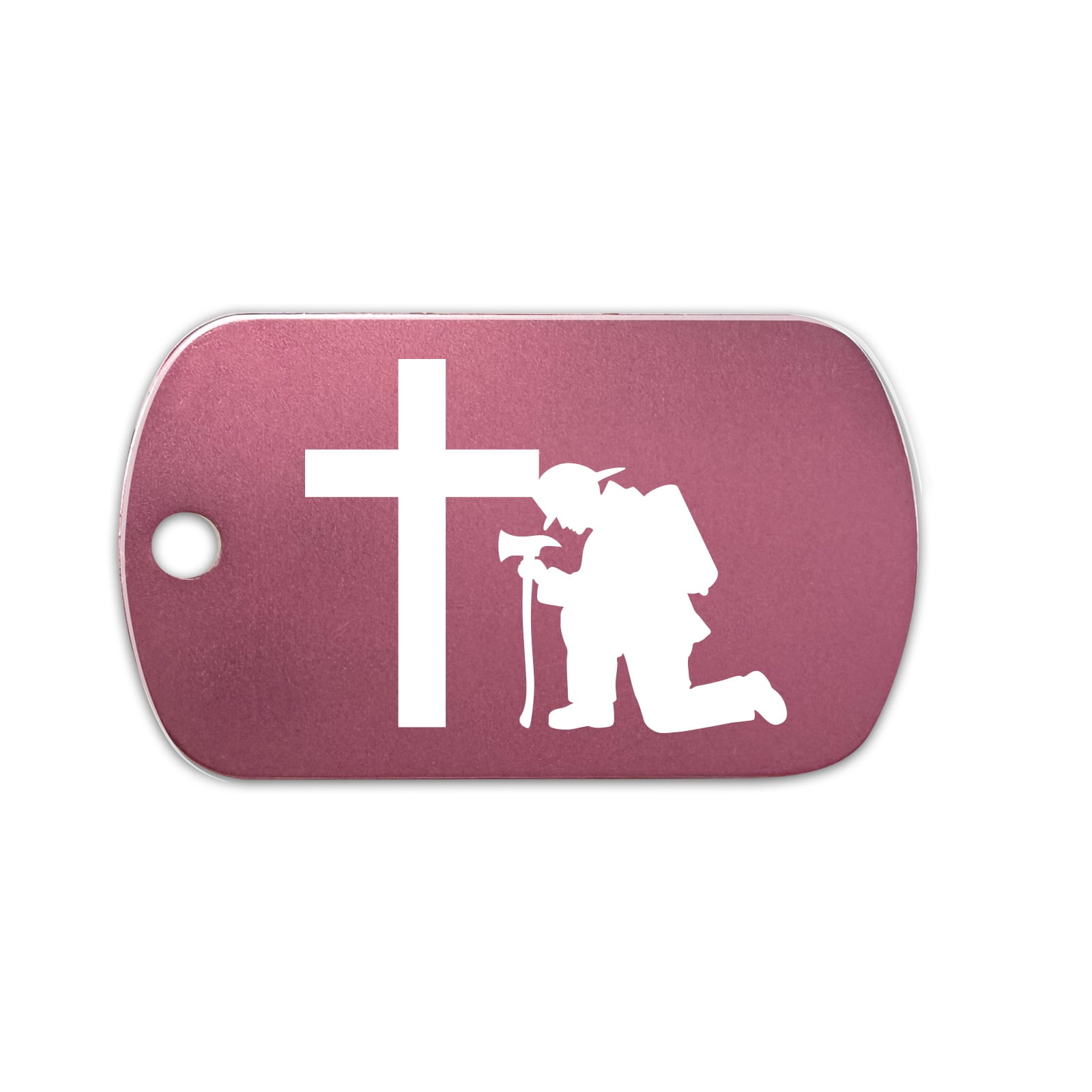 Firefighter Kneeling At Cross GI Dog Tag Aluminum Keychain first ...