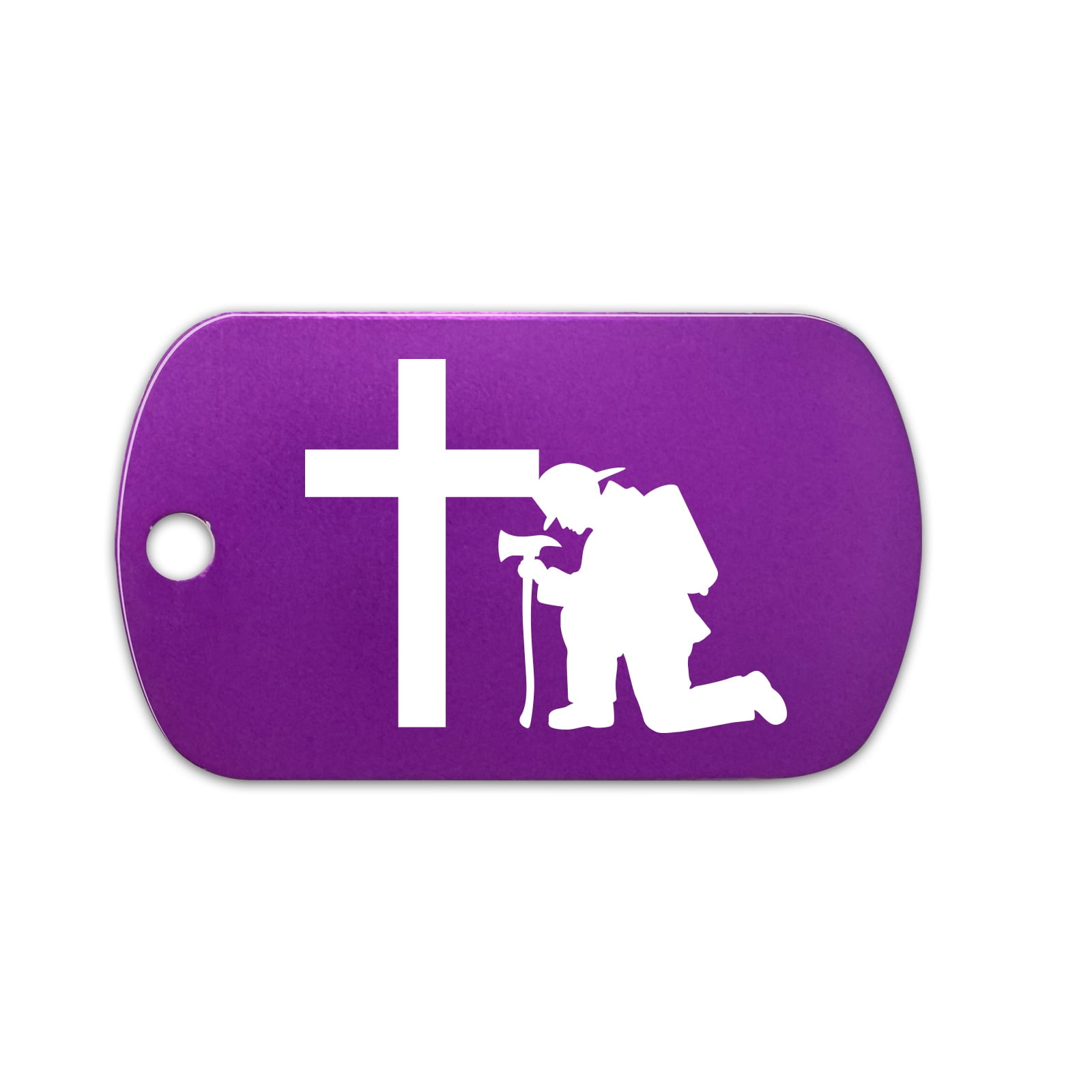 Firefighter Kneeling At Cross GI Dog Tag Aluminum Keychain first ...