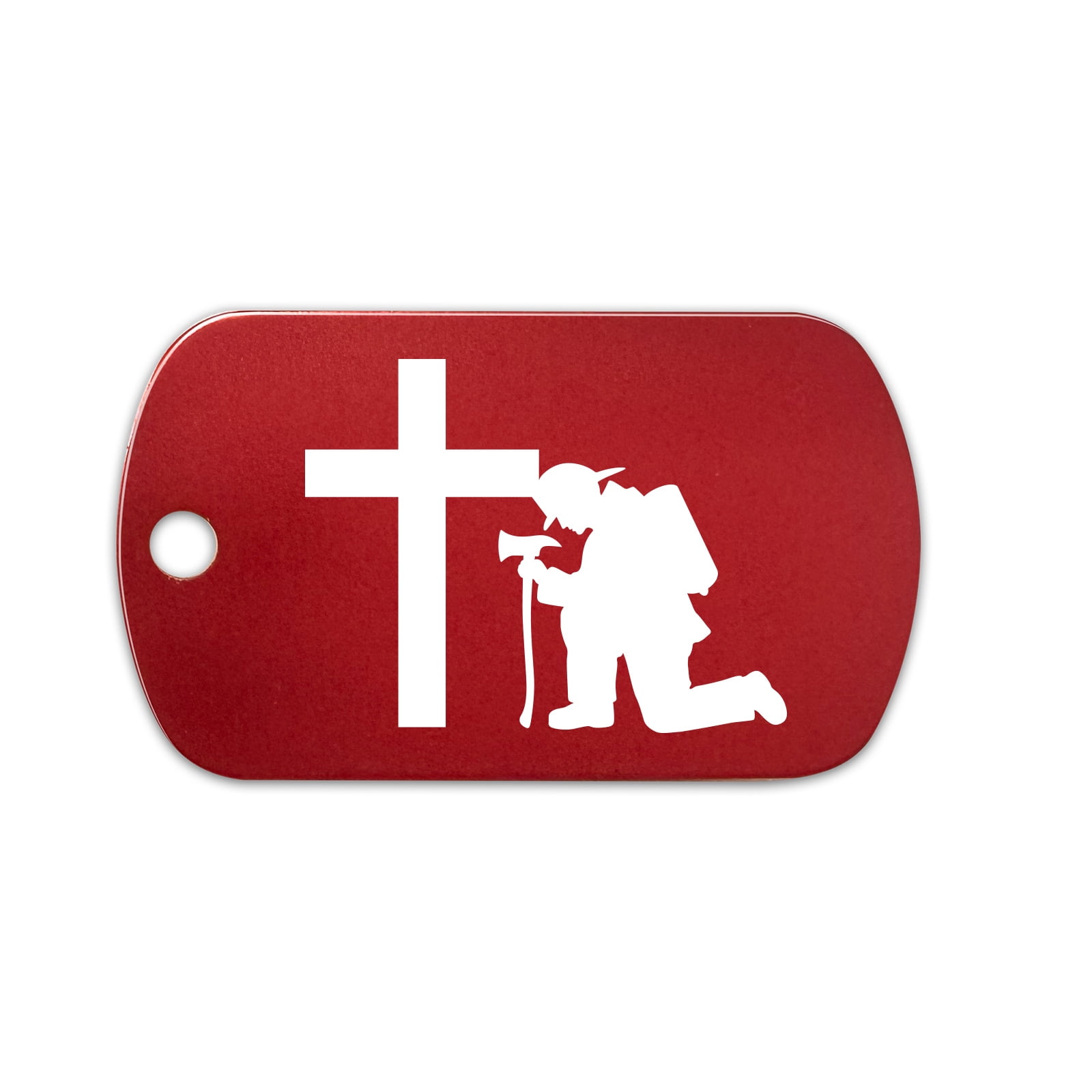 Firefighter Kneeling At Cross GI Dog Tag Aluminum Keychain first ...
