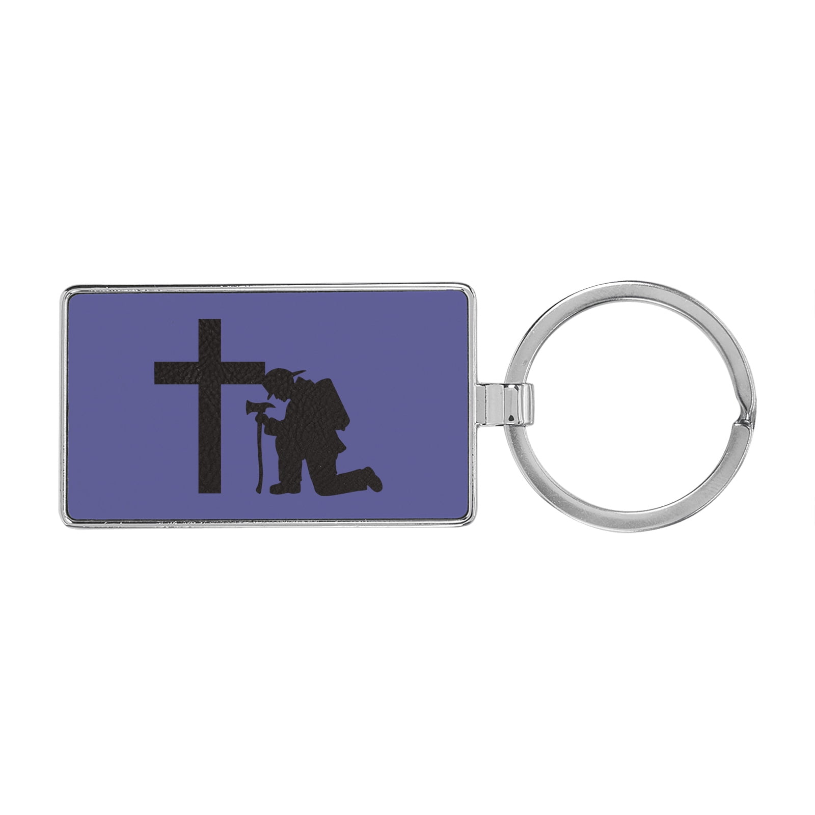 Firefighter Kneeling At Cross Premium Leatherette Keychain first ...