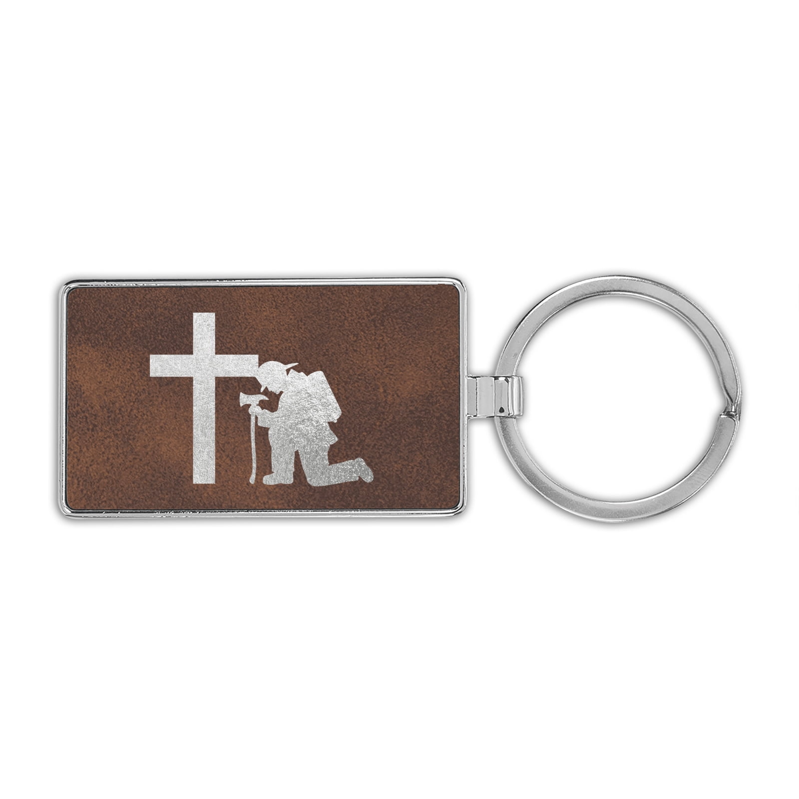 Firefighter Kneeling At Cross Premium Leatherette Keychain first ...