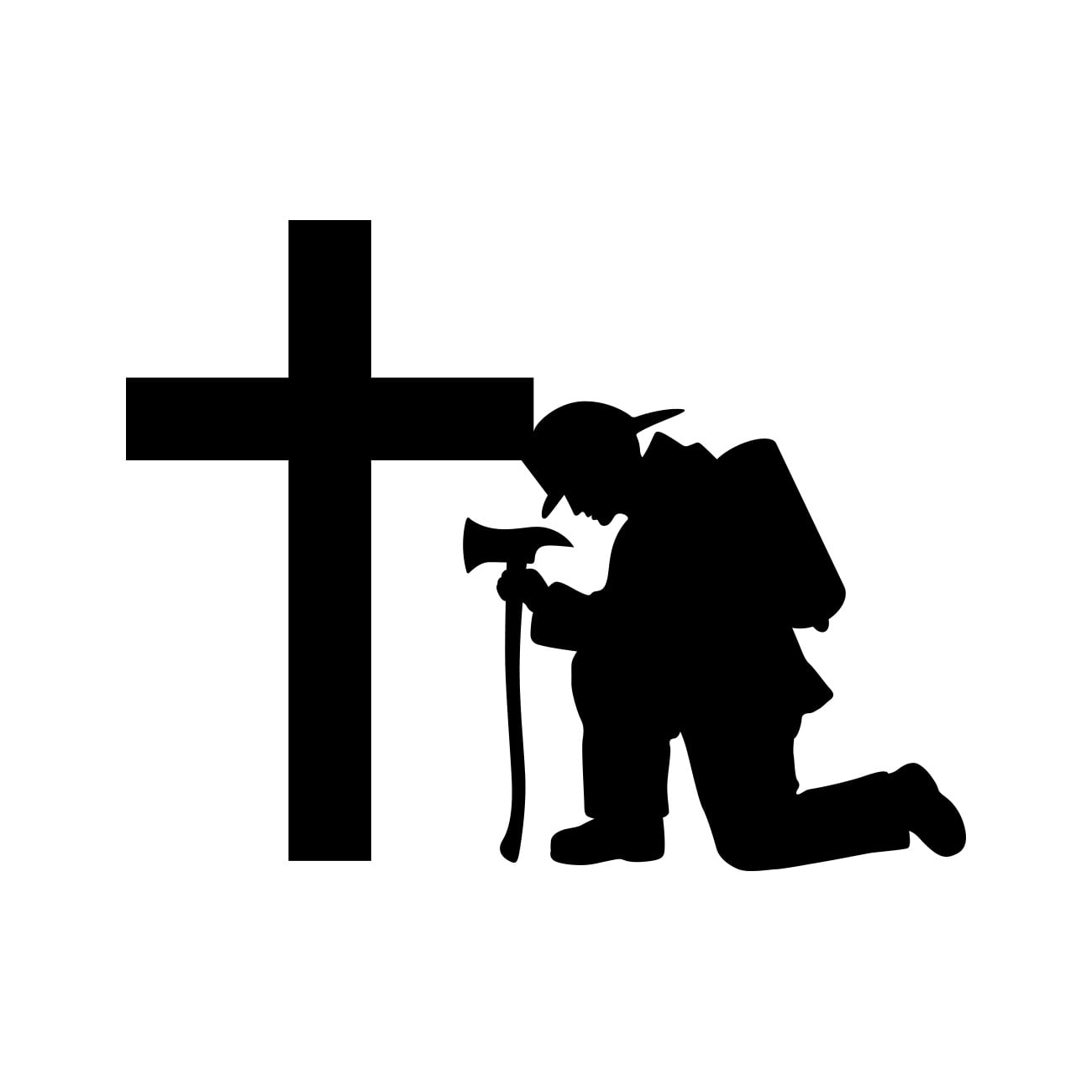 Firefighter Kneeling At Cross Sticker Decal Die Cut - Self Adhesive ...
