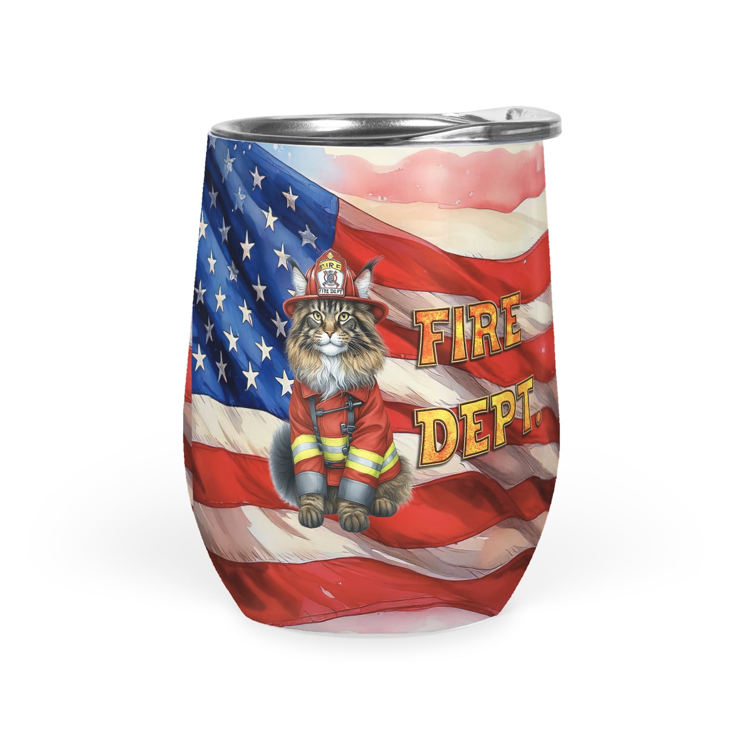 Firefighter Maine Coon Hero Rescue Fire Dept Fireman USA Flag 12oz ...