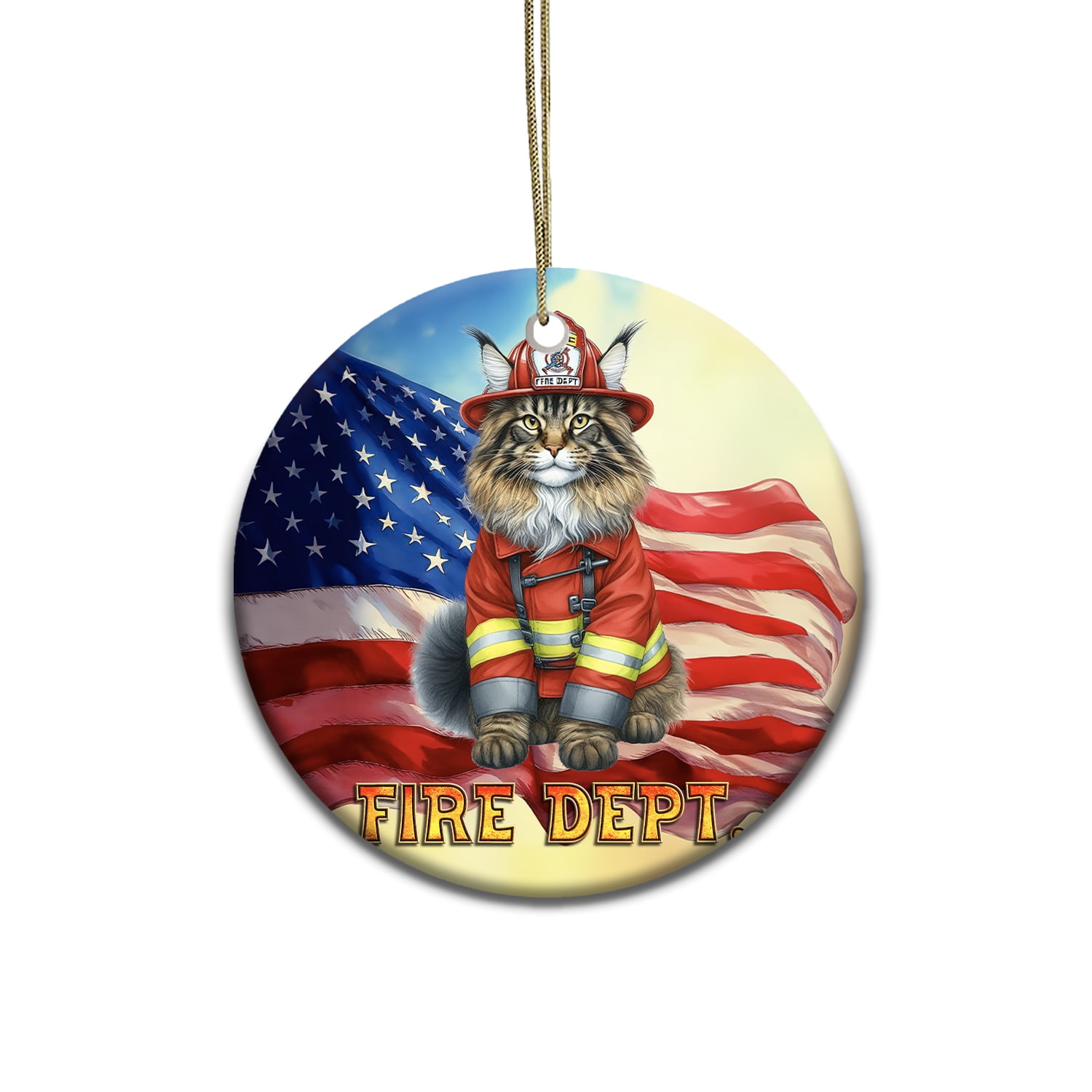 Firefighter Maine Coon Hero Rescue Fire Dept Fireman USA Flag Ceramic ...