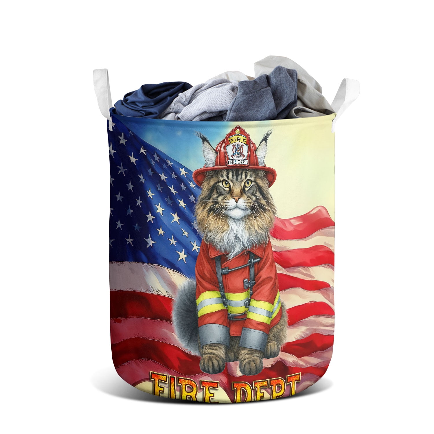 Firefighter Maine Coon Hero Rescue Fire Dept Fireman USA Flag Foldable ...