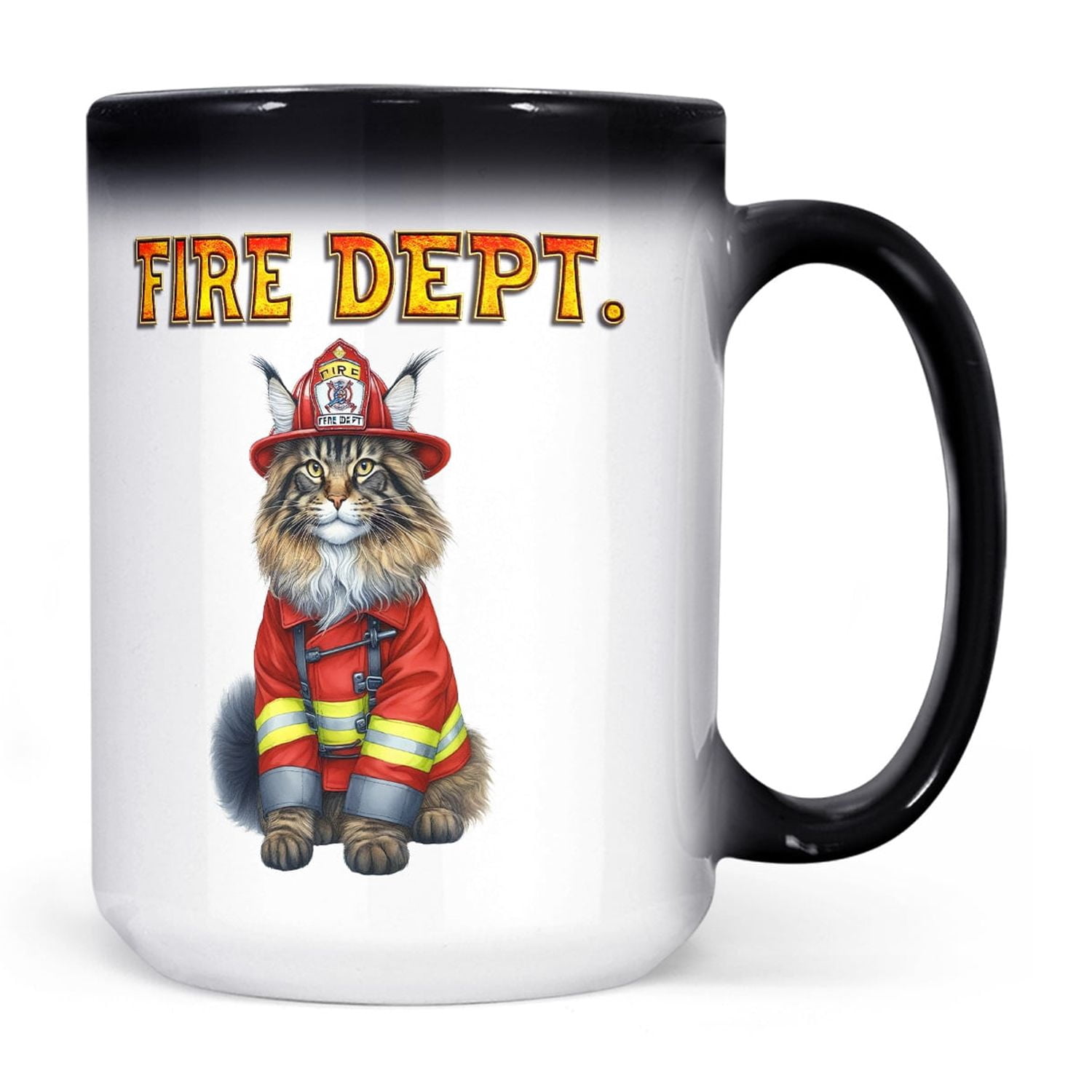 Firefighter Maine Coon Hero Rescue Fire Dept Fireman USA Flag Heat ...