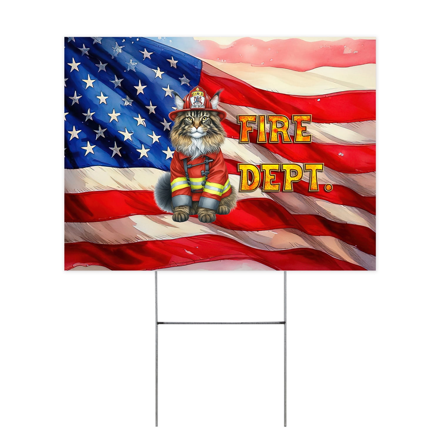 Firefighter Maine Coon Hero Rescue Fire Dept Fireman USA Flag Yard Sign ...