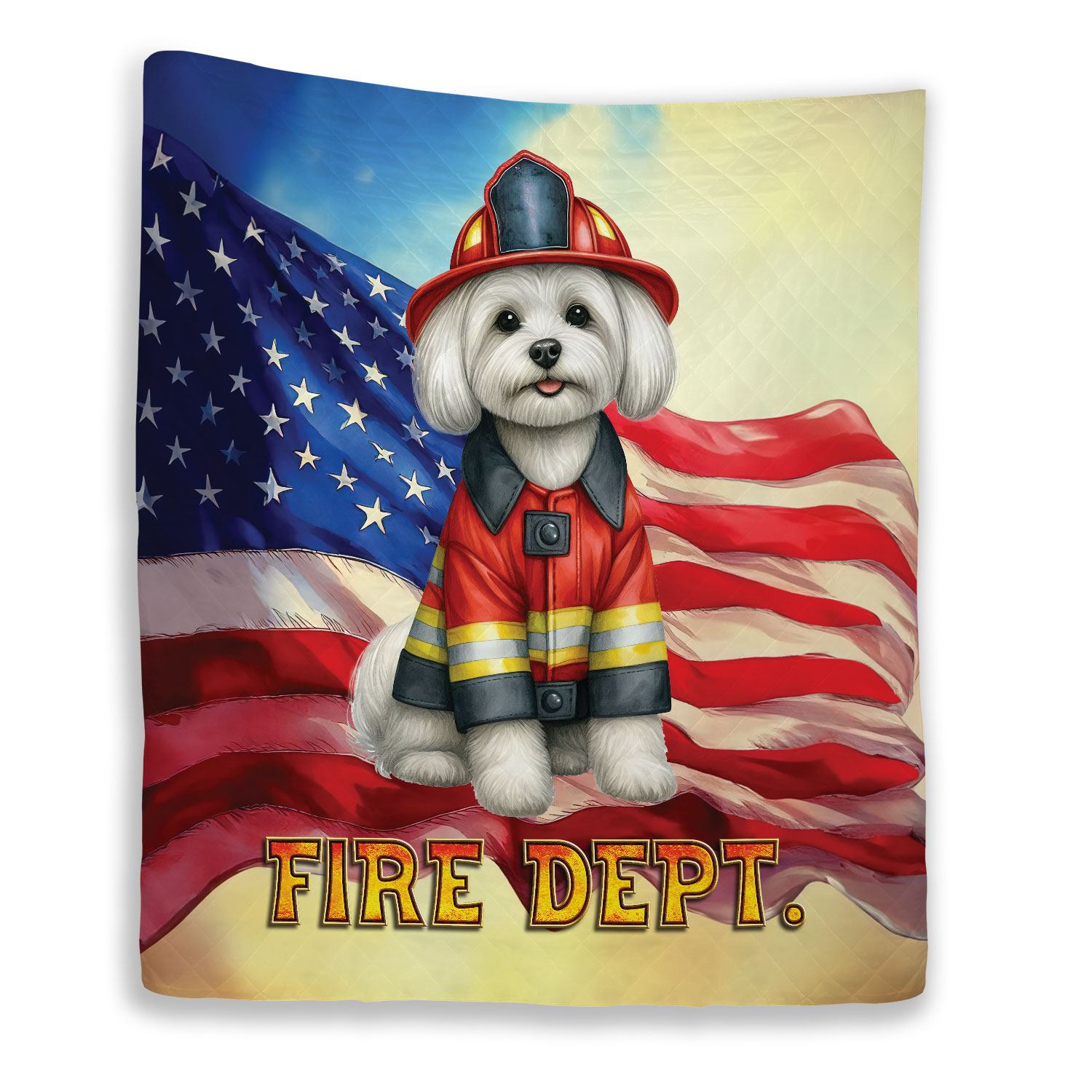 Firefighter Maltese Hero Rescue Fire Dept Fireman USA Flag Quilt ...
