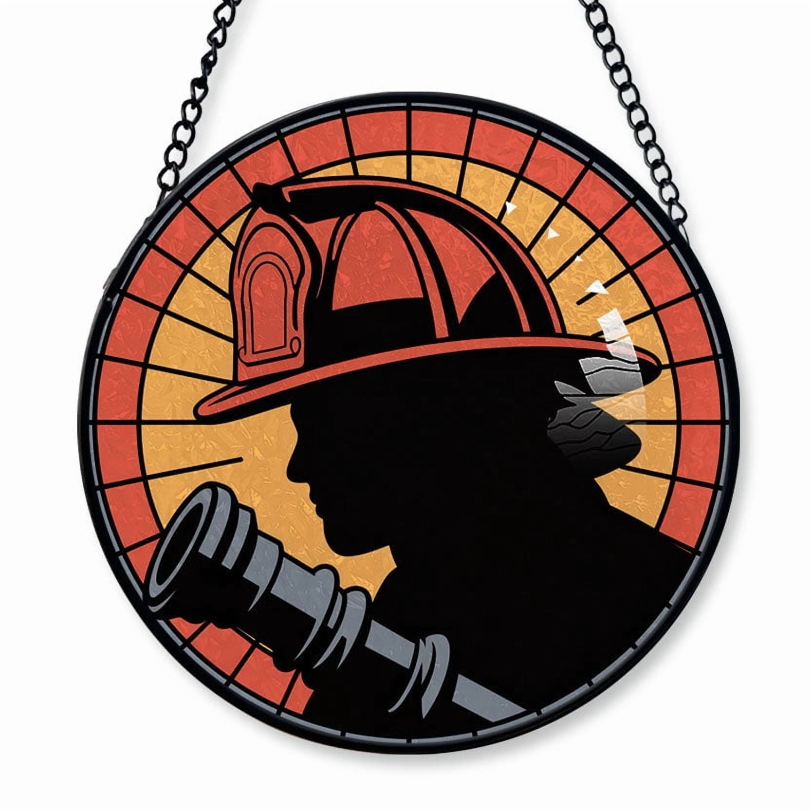 Firefighter Man Stained Glass Suncatcher Window Hanging – Custom Text ...