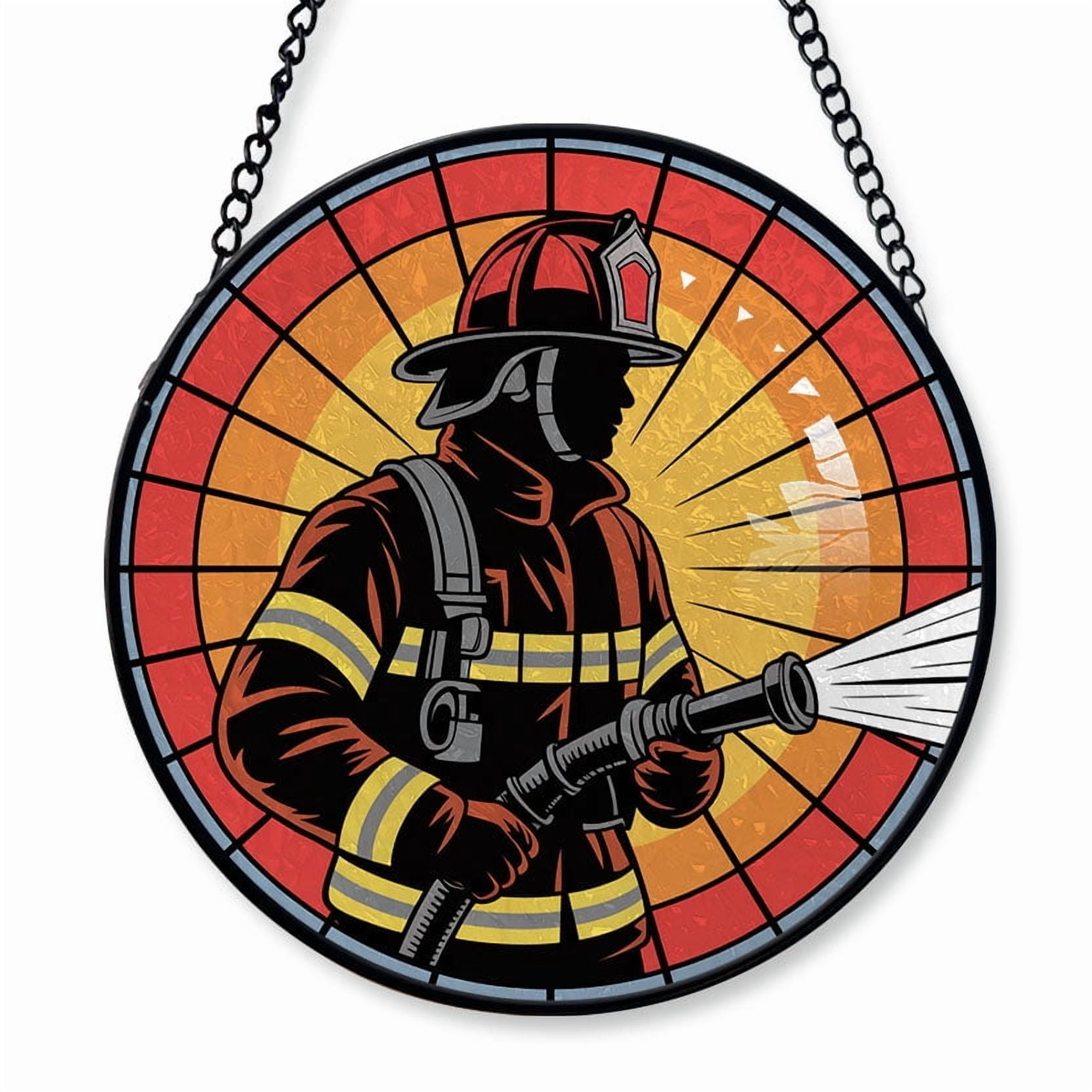 Firefighter Man Stained Glass Suncatcher Window Hanging – Custom Text ...