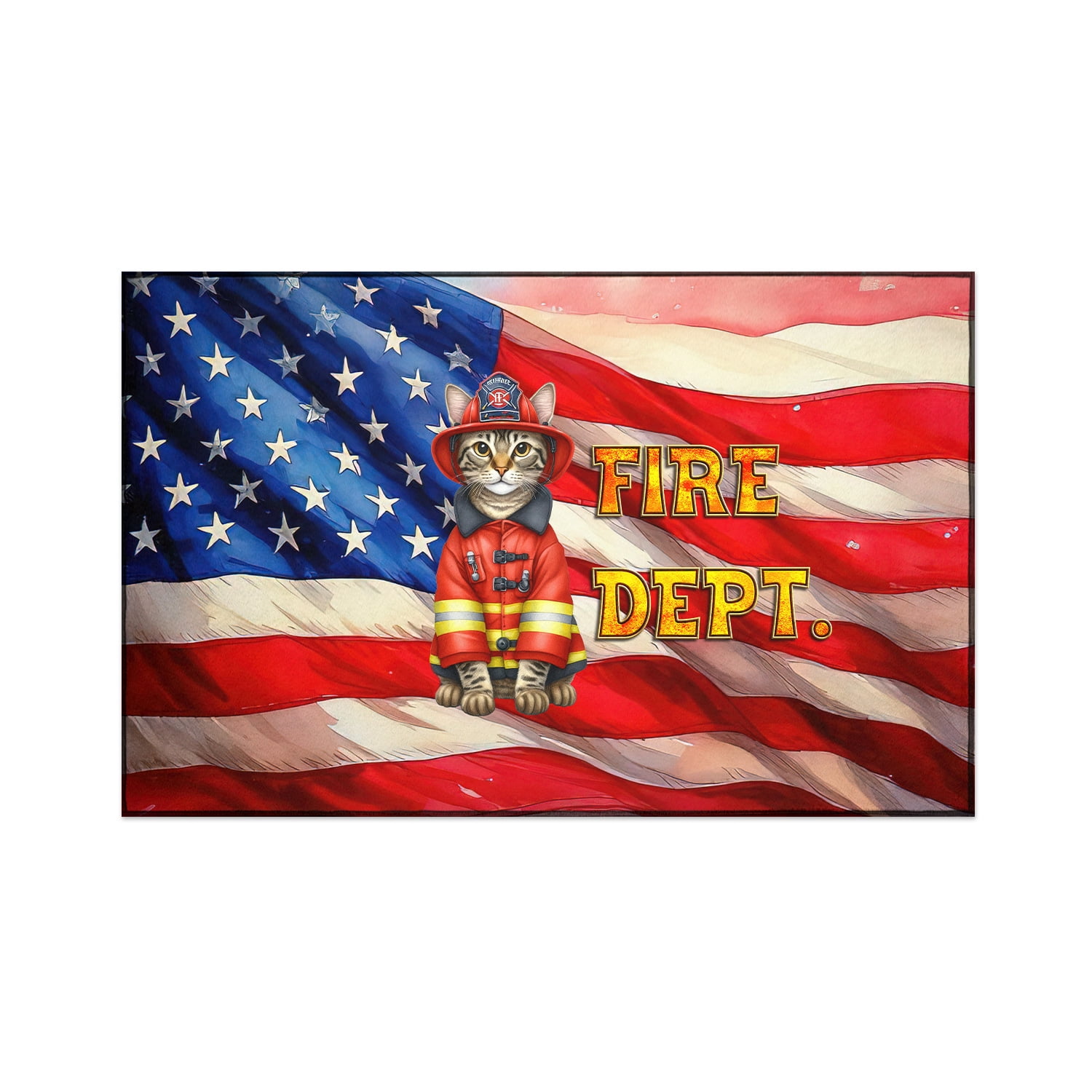 Firefighter Manx Hero Rescue Fire Dept Fireman USA Flag Indoor Rug Cat ...