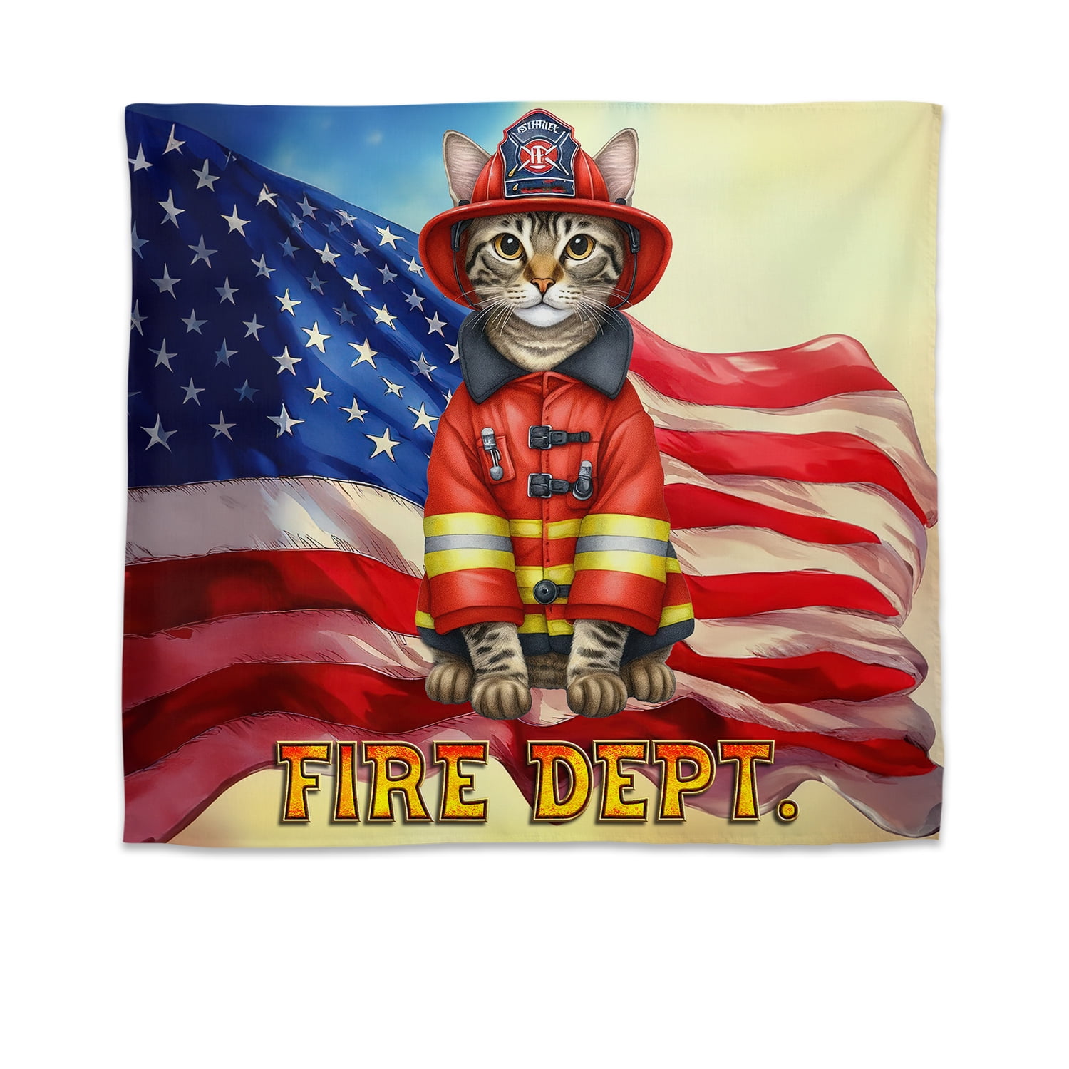 Firefighter Manx Hero Rescue Fire Dept Fireman USA Flag Tapestry Cat ...