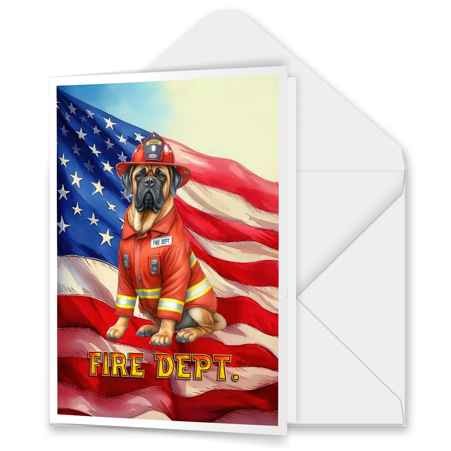 Firefighter Mastiff Hero Rescue Fire Dept Fireman USA Flag 5x7in Folded ...