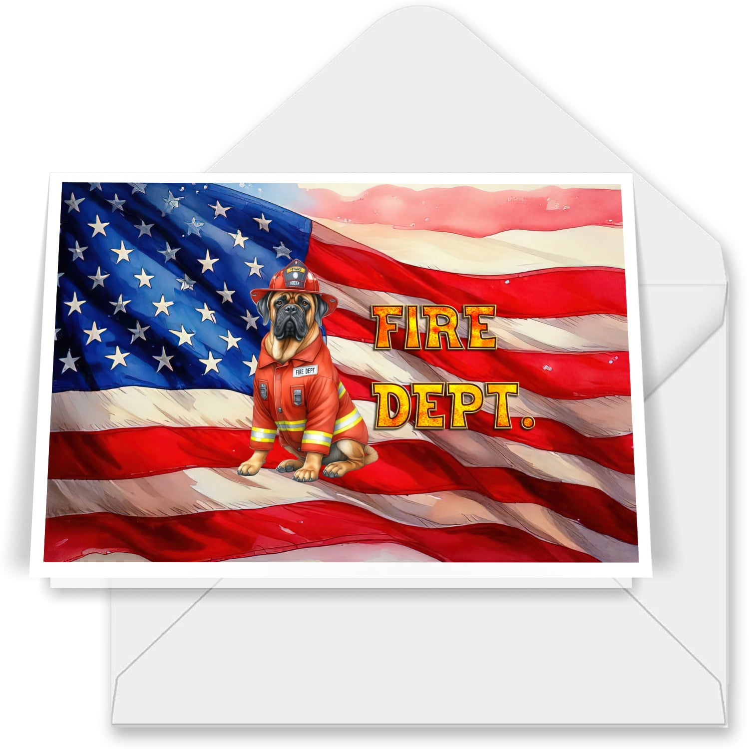 Firefighter Mastiff Hero Rescue Fire Dept Fireman USA Flag 7x5in Folded ...