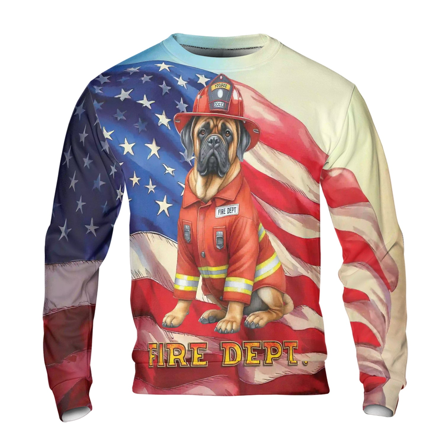 Firefighter Mastiff Hero Rescue Fire Dept Fireman USA Flag All Over ...