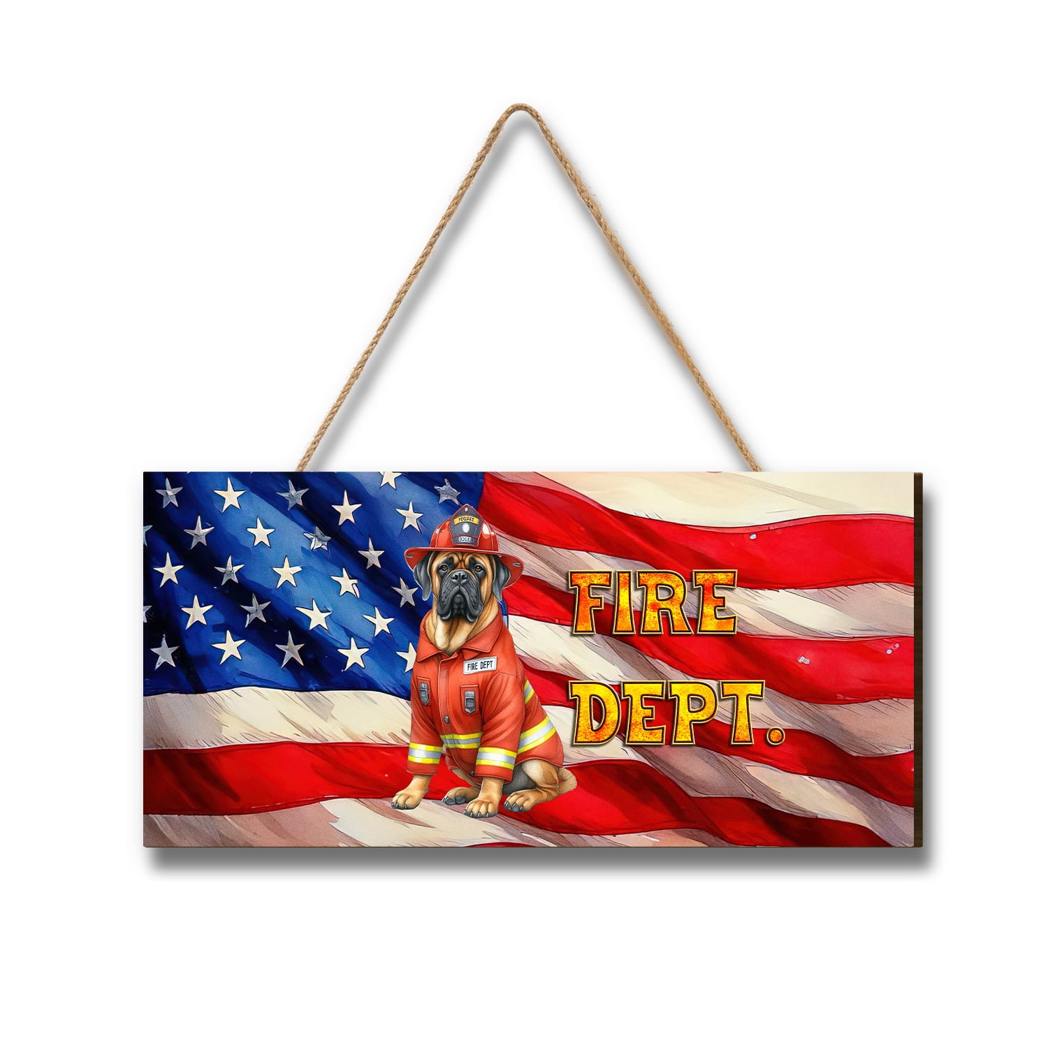 Firefighter Mastiff Hero Rescue Fire Dept Fireman USA Flag Landscape ...