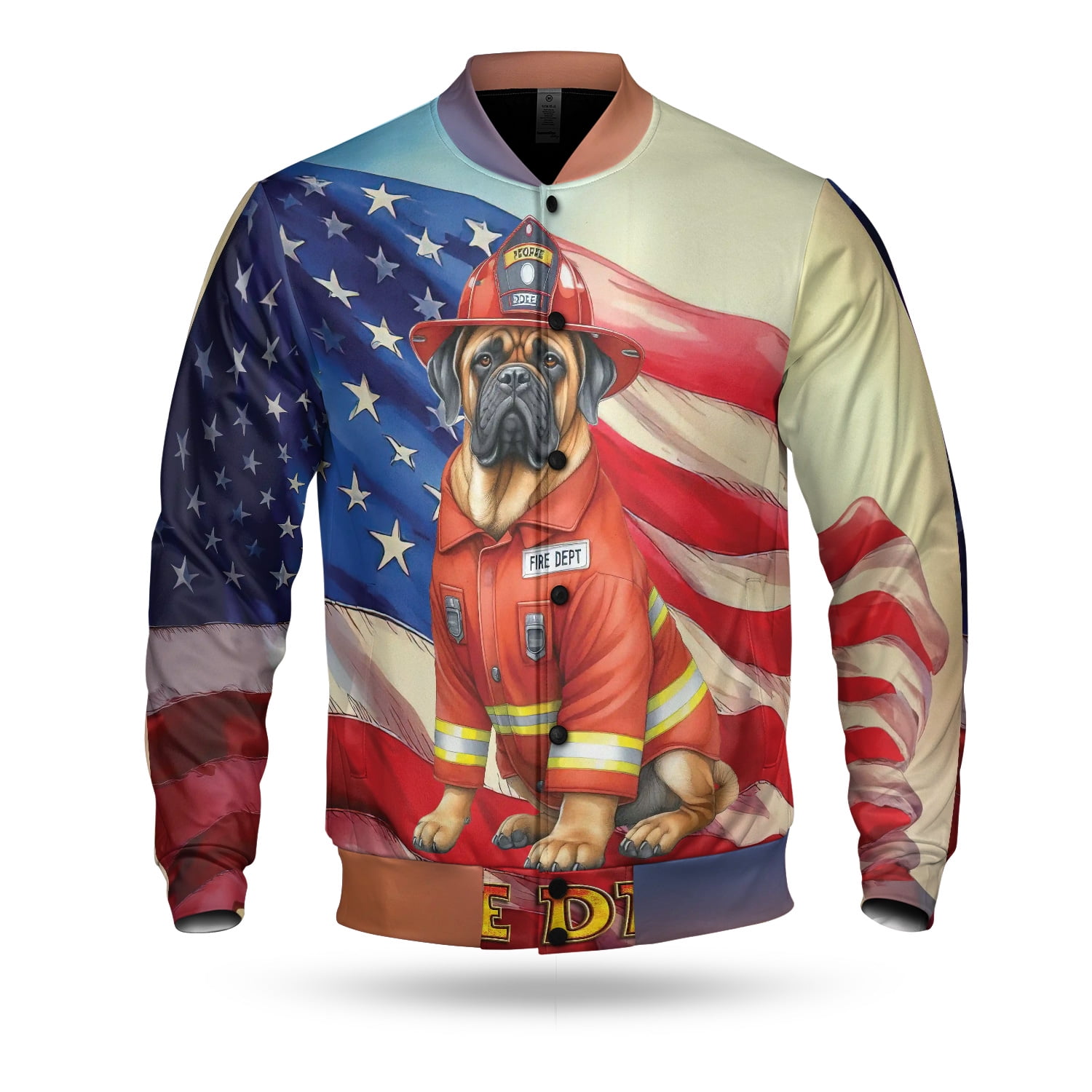 Firefighter Mastiff Hero Rescue Fire Dept Fireman USA Flag All Over ...