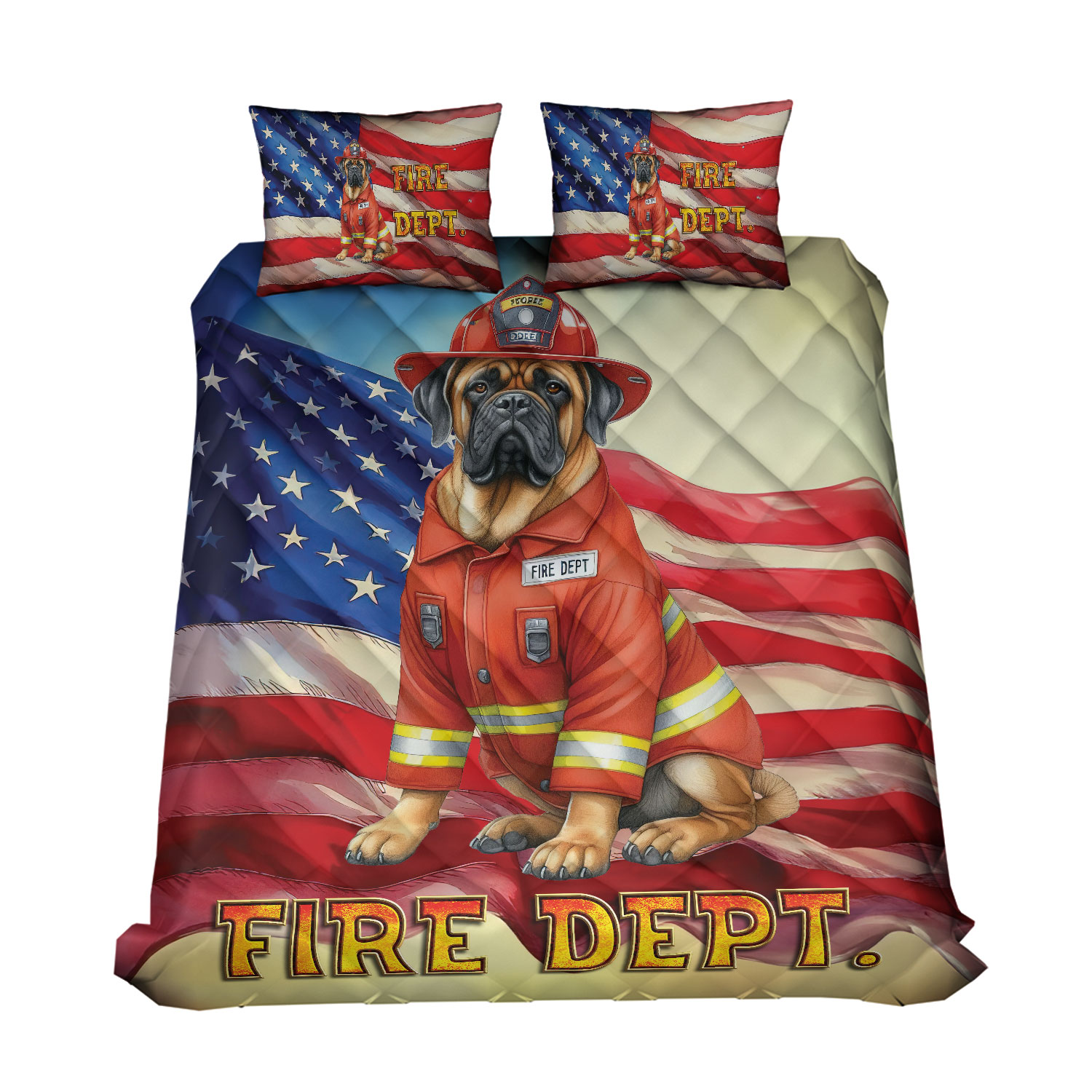 Firefighter Mastiff Hero Rescue Fire Dept Fireman USA Flag Quilt ...
