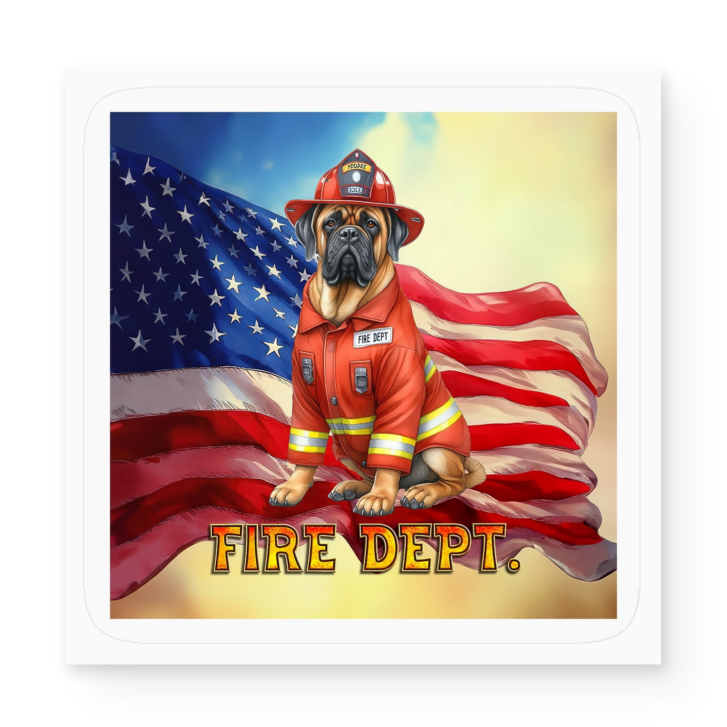 Firefighter Mastiff Hero Rescue Fire Dept Fireman USA Flag Vinyl ...