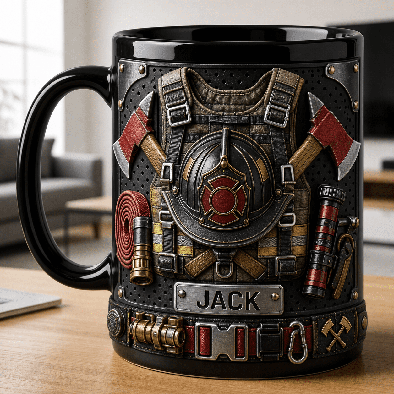 Firefighter Mug Personalized Accent Mug with Fire Helmet Axe Hose ...