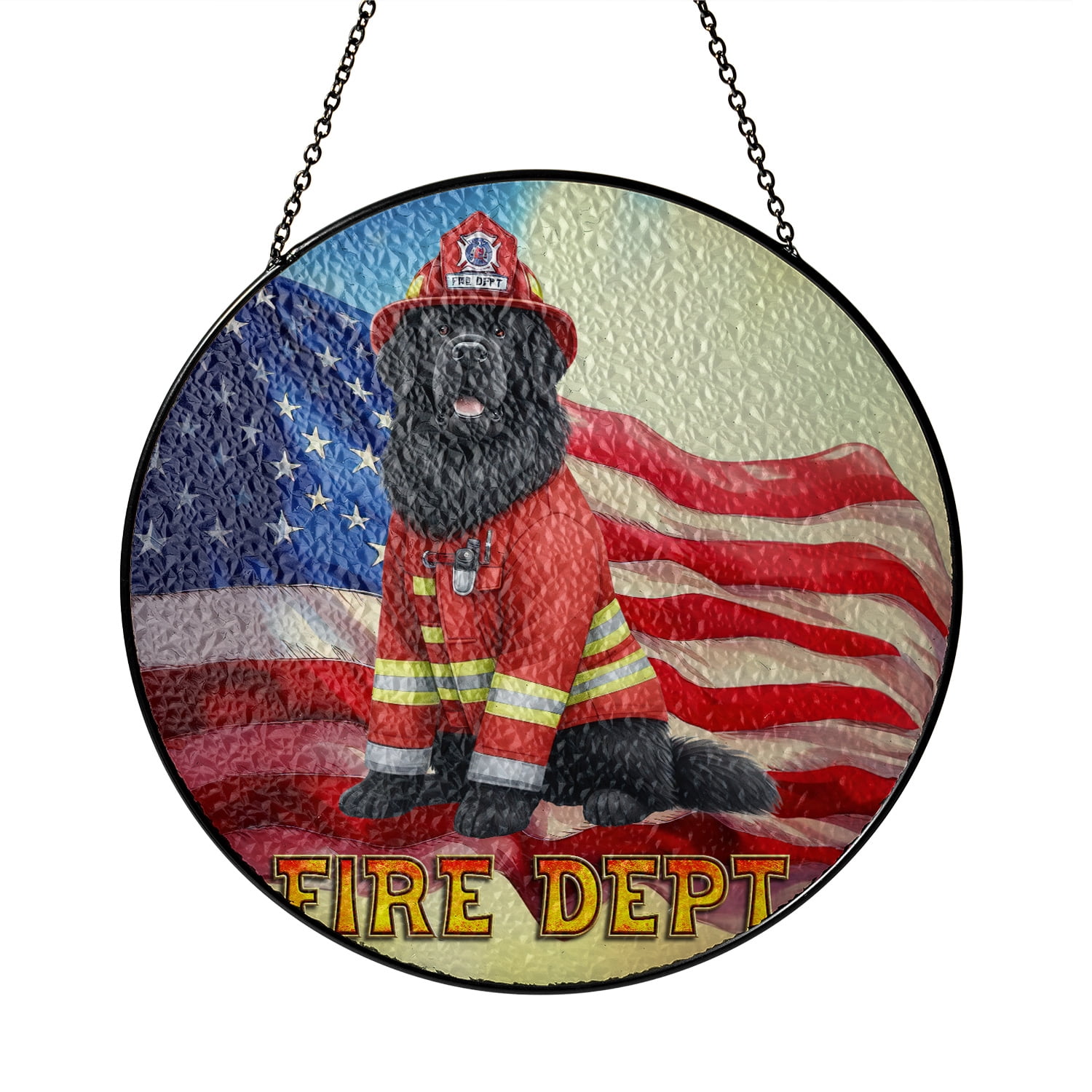 Firefighter Newfoundland Hero Rescue Fire Dept Fireman USA Flag Stained ...