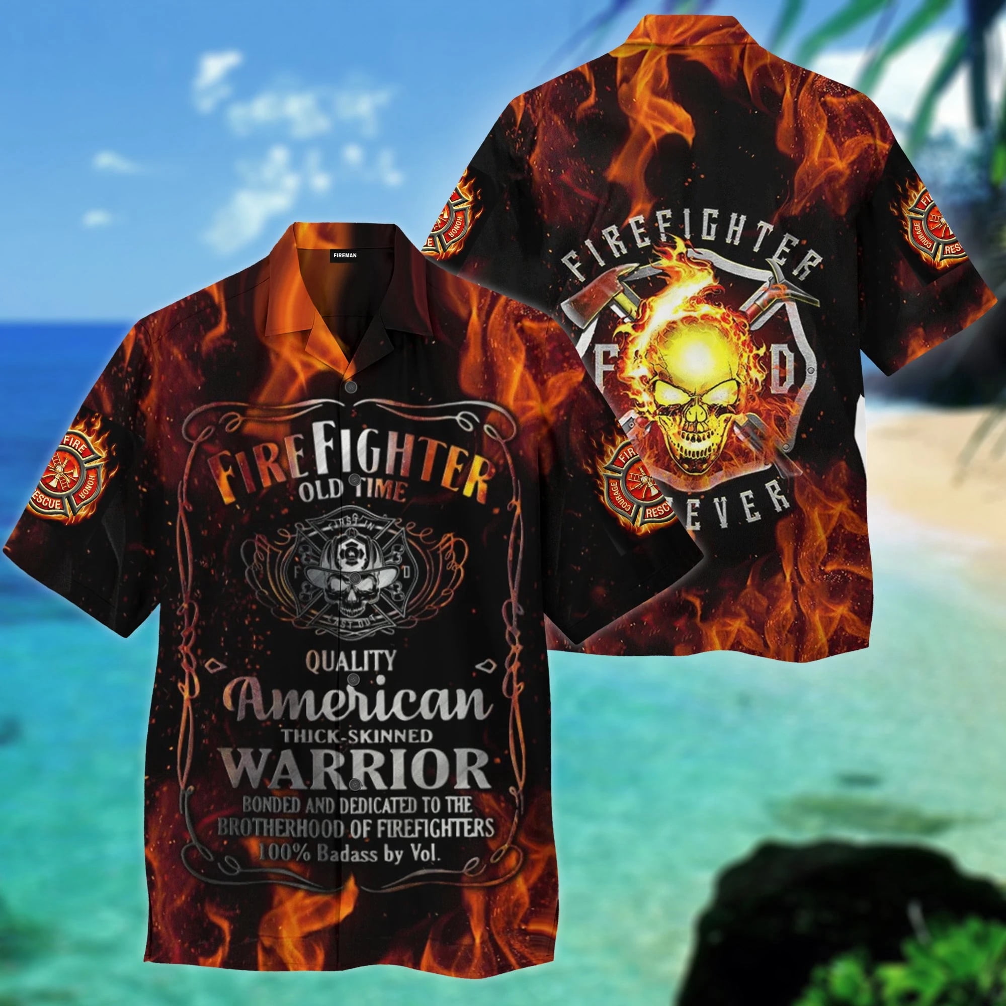 Firefighter Old Time Hawaiian Shirt - Walmart.com