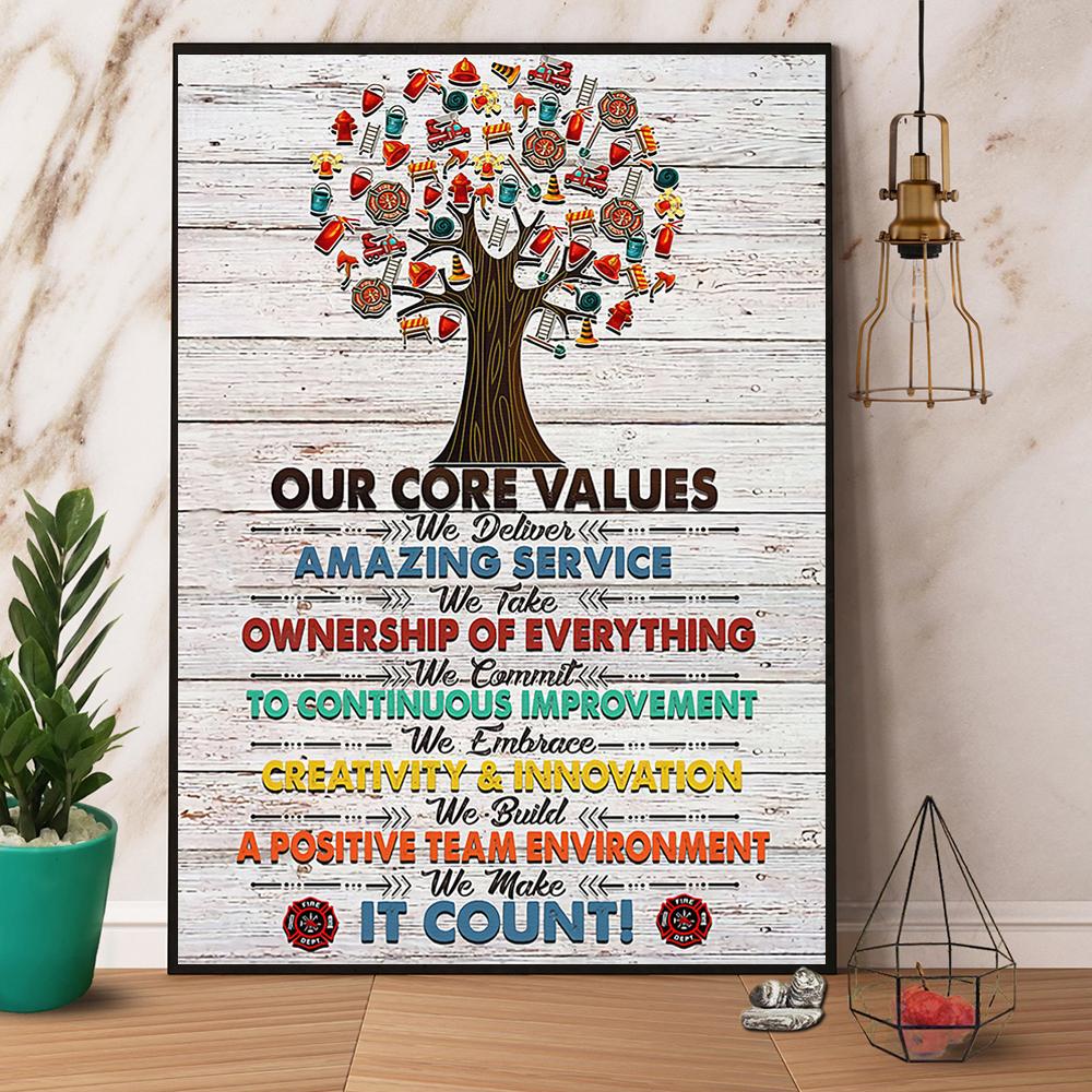 Firefighter Our Core Values Amazing Service Paper Poster No Frame Matte Wall Art Decor 16 x 24 ...