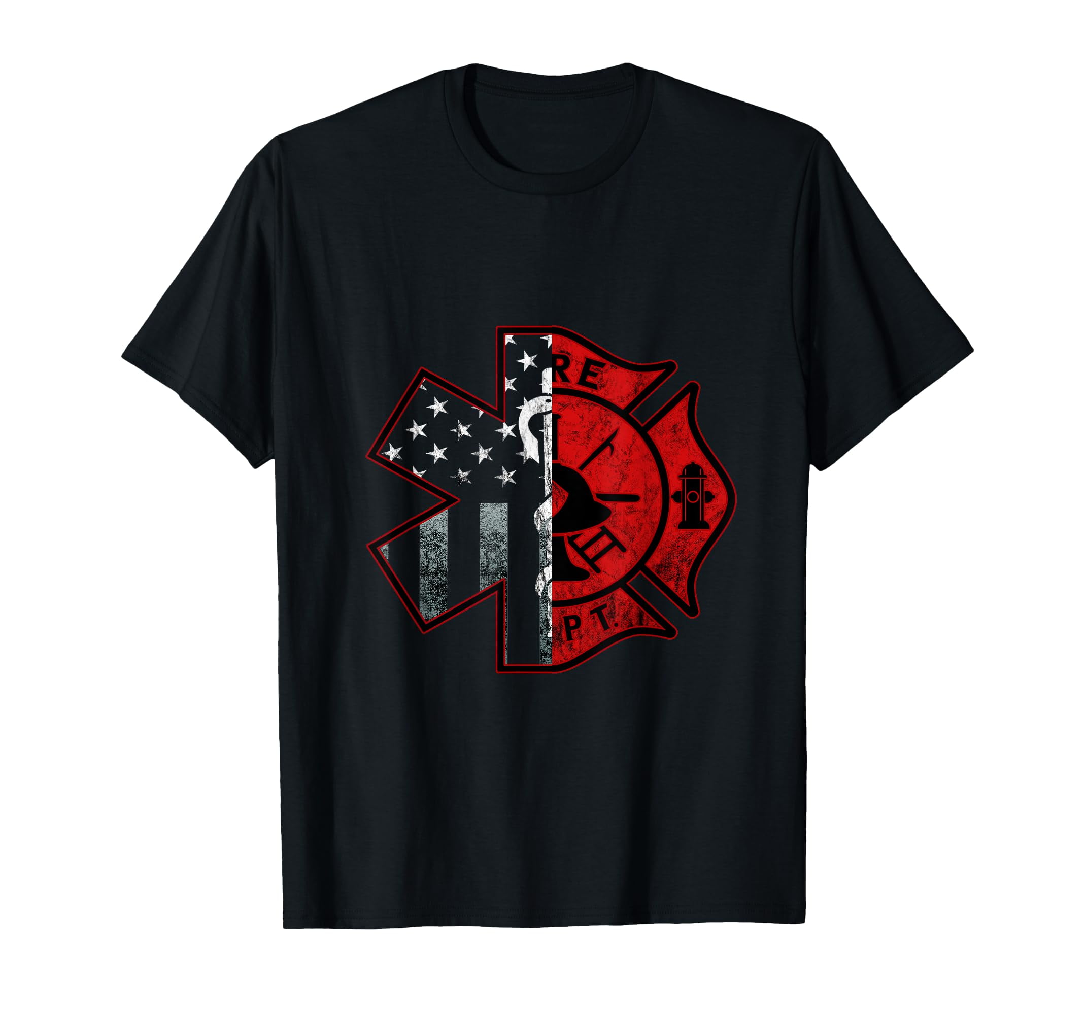 Firefighter Paramedic Symbol American Flag Fireman Fire T-Shirt ...