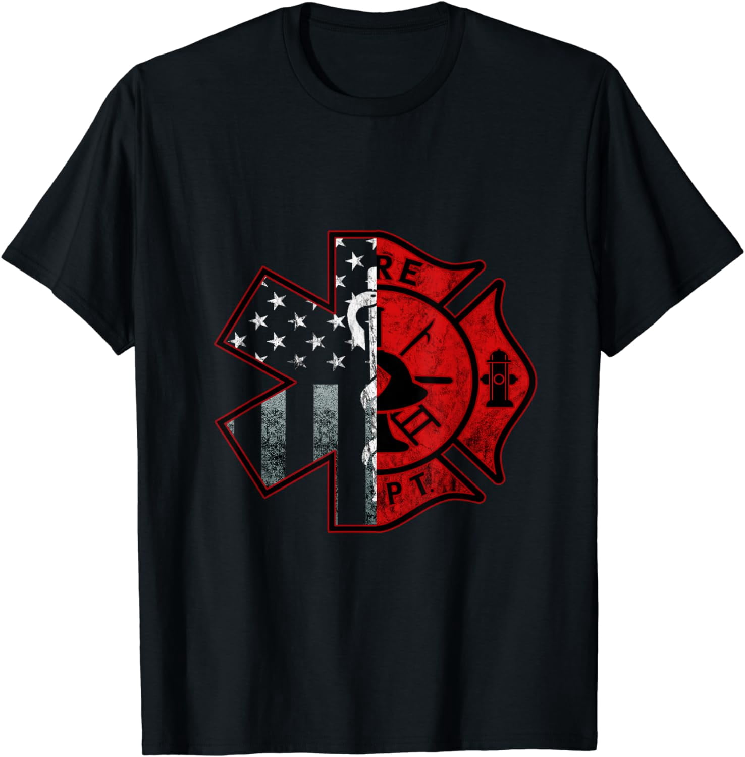Firefighter Paramedic Symbol American Flag Fireman Fire T-Shirt ...