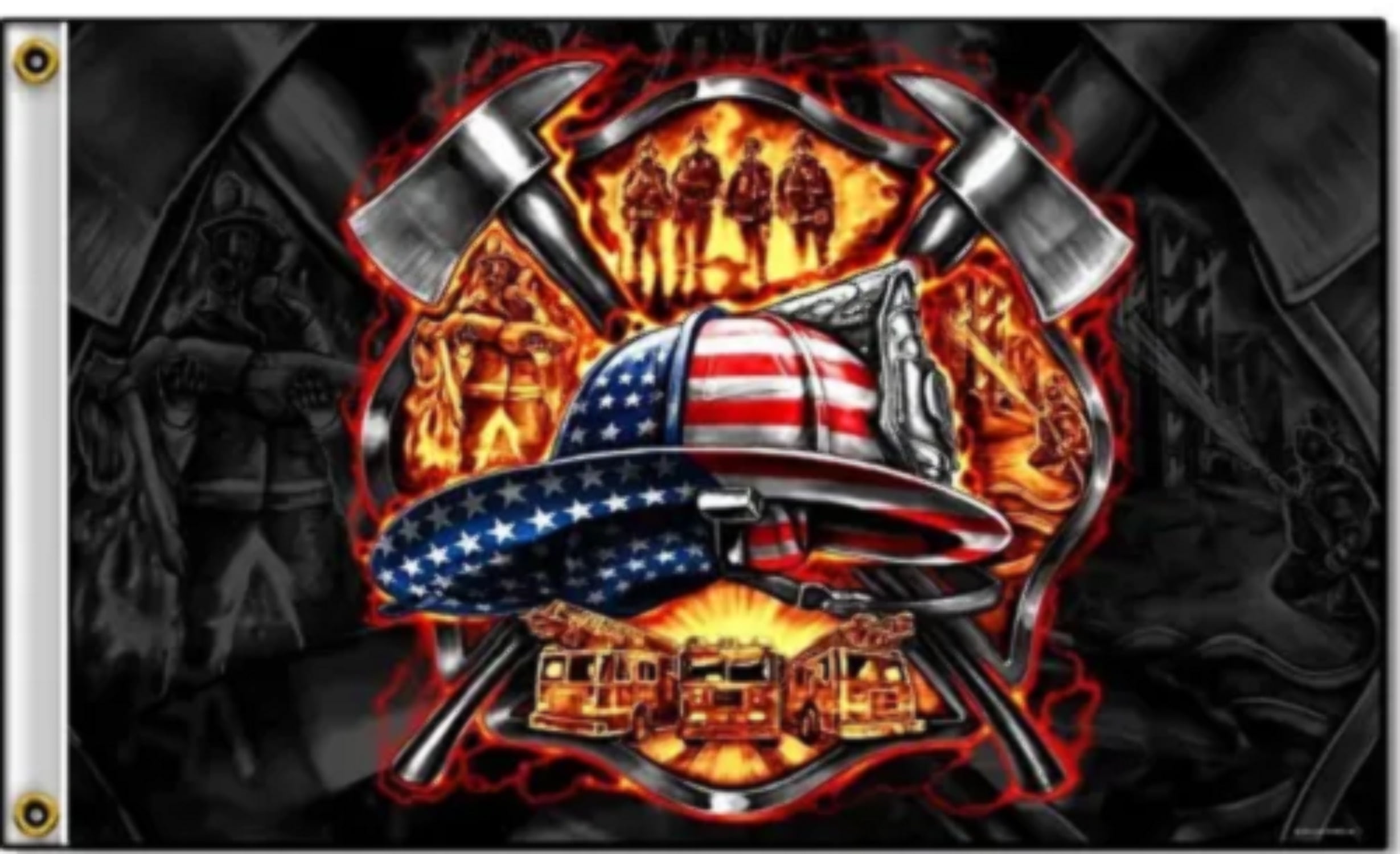 Firefighter Patriotic Firemen 3x5 Foot Flag with grommets 3' X 5' Feet ...