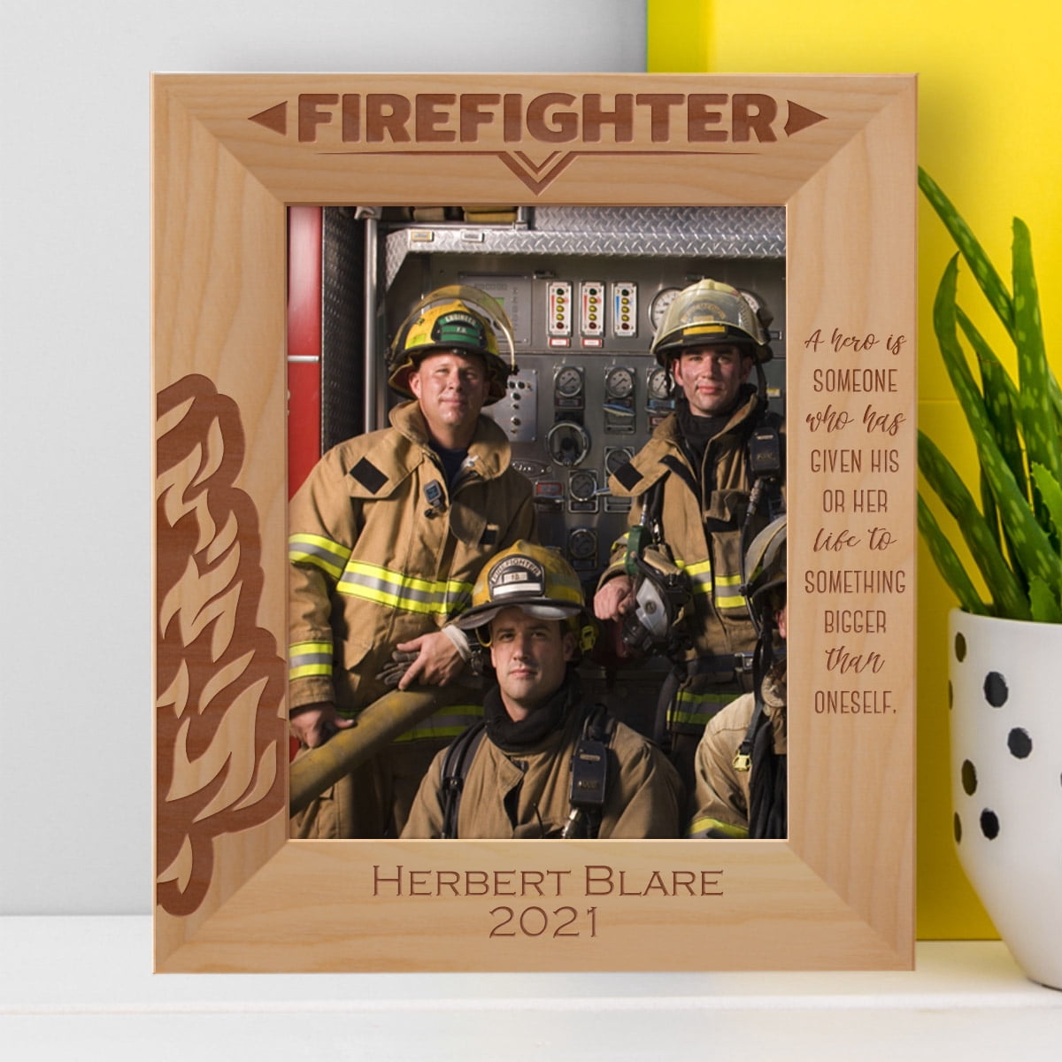 Firefighter Personalized Wooden Frame 8" x 10" Brown (Vertical ...