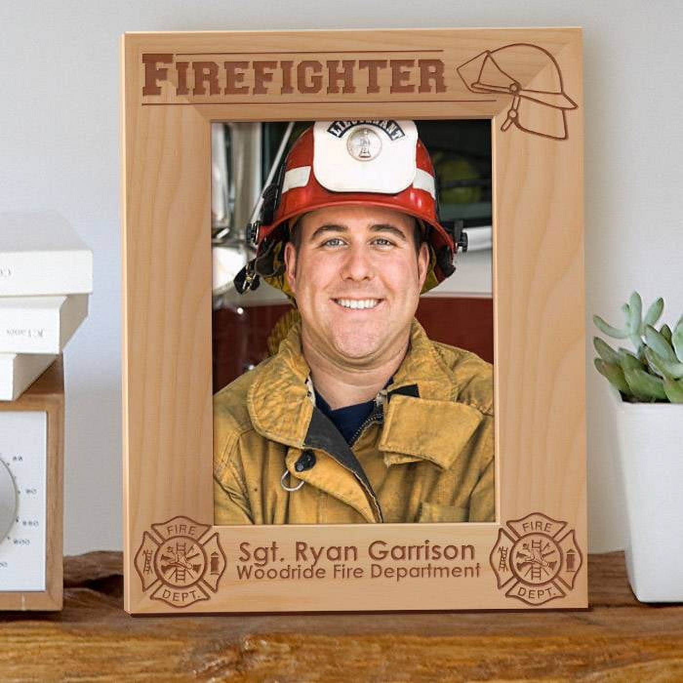 Firefighter Personalized Wooden Picture Frame 8" x 10" Brown (Vertical ...