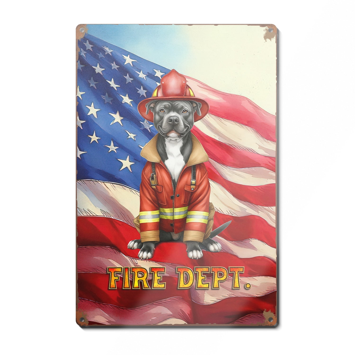 Firefighter Pitbull Hero Rescue Fire Dept Fireman USA Flag Vertical ...