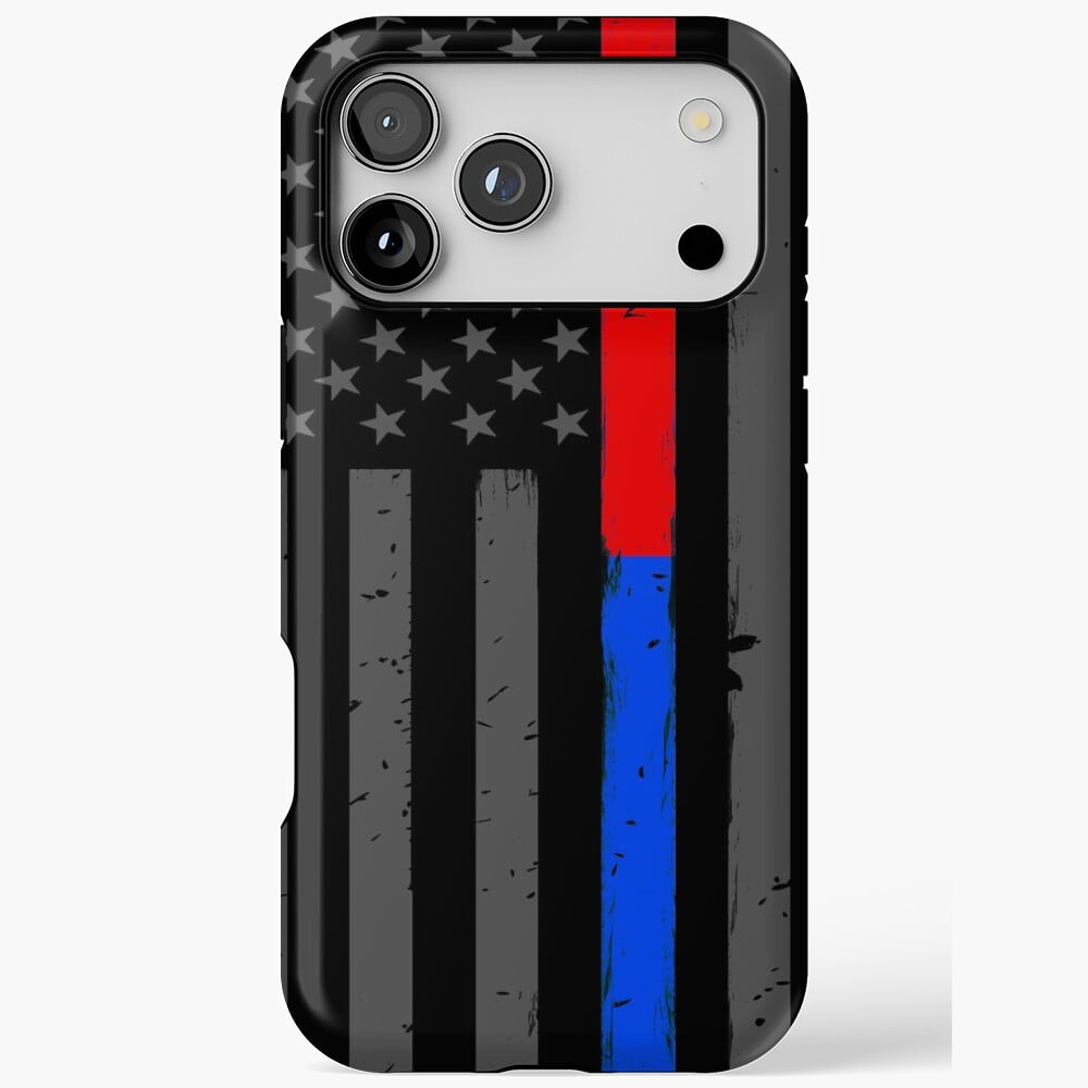 Firefighter Police Red Blue Flag iPhone Case 17 11 12 13 14 15 16 Pro ...