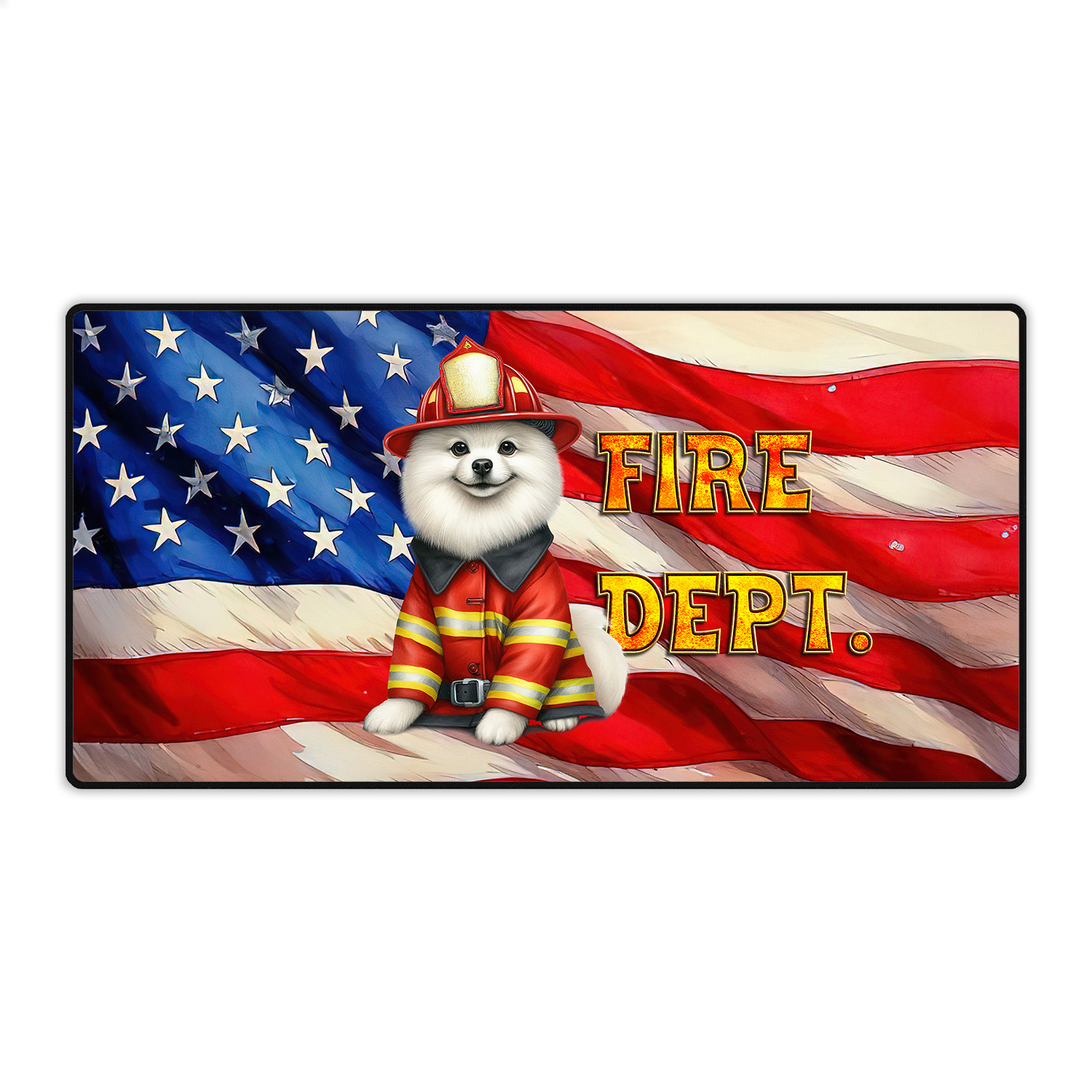 Firefighter Pomeranian Hero Rescue Fire Dept Fireman USA Flag Desk Mat ...
