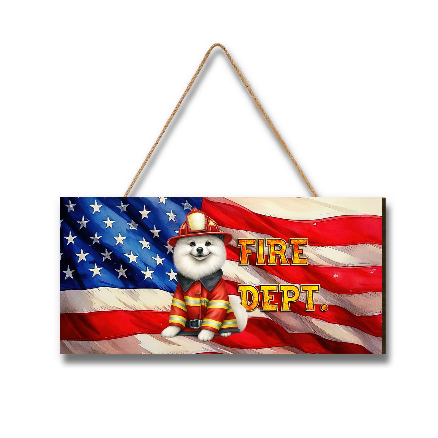 Firefighter Pomeranian Hero Rescue Fire Dept Fireman USA Flag Landscape ...