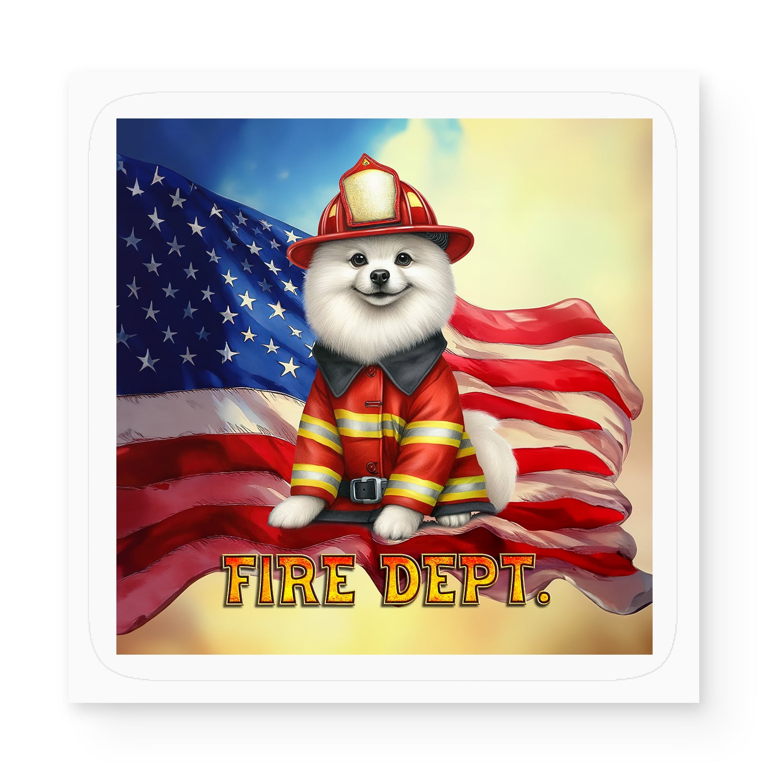 Firefighter Pomeranian Hero Rescue Fire Dept Fireman USA Flag Vinyl ...