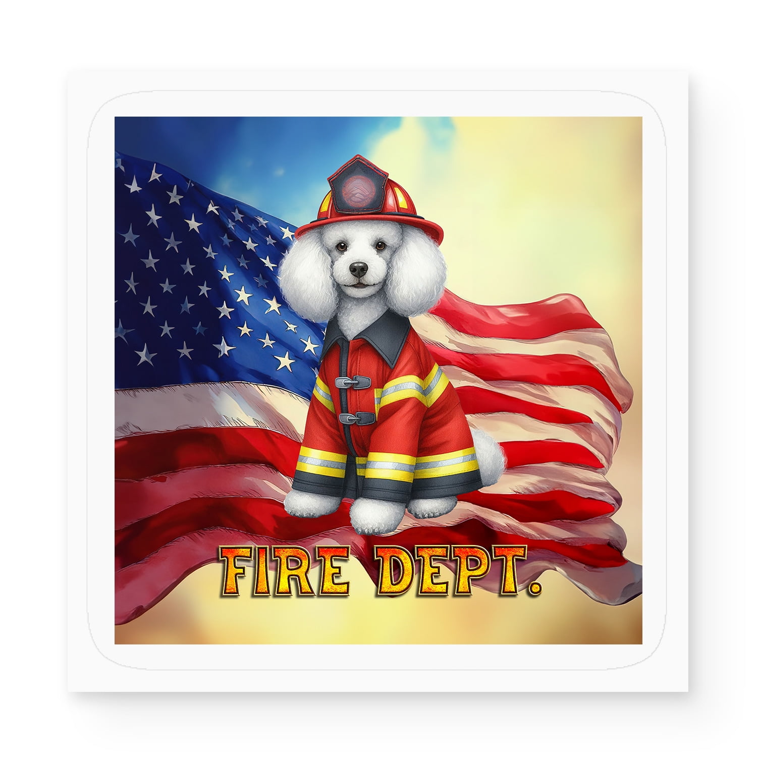 Firefighter Poodle Hero Rescue Fire Dept Fireman USA Flag Vinyl Sticker ...