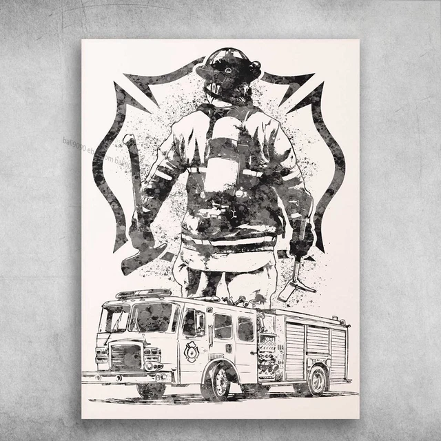 Firefighter Poster, Fire Truck, Gift For NO FRAMED POSTER, Wall Art ...