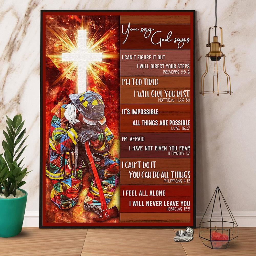 Firefighter Praying God Says You Are Paper Poster No Frame Matte Wall ...