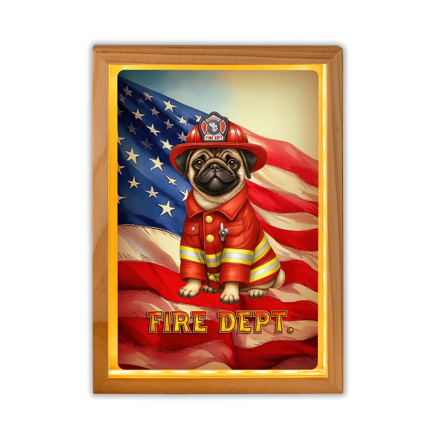 Firefighter Pug Hero Rescue Fire Dept Fireman USA Flag Acrylic Plaque ...