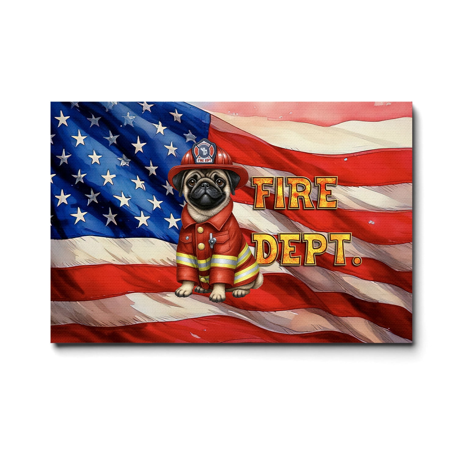 Firefighter Pug Hero Rescue Fire Dept Fireman USA Flag Horizontal Matte ...