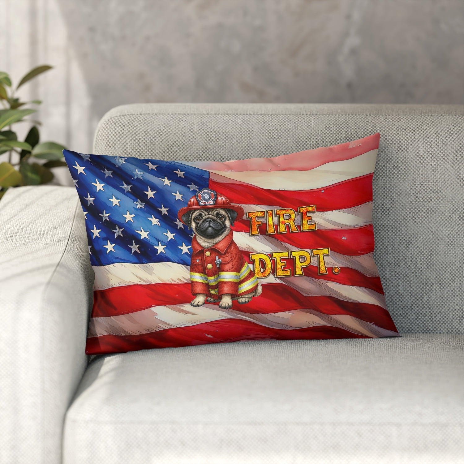 Firefighter Pug Hero Rescue Fire Dept Fireman USA Flag Pillowcase ...