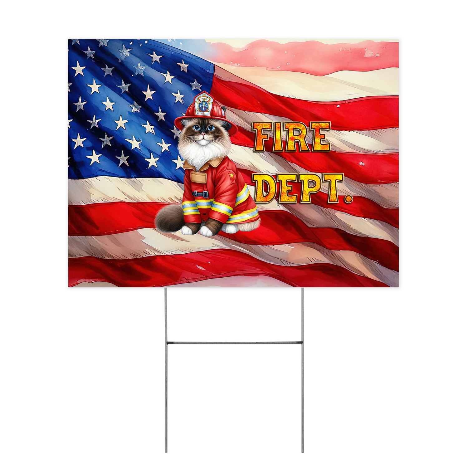 Firefighter Ragdoll Hero Rescue Fire Dept Fireman USA Flag Yard Sign ...