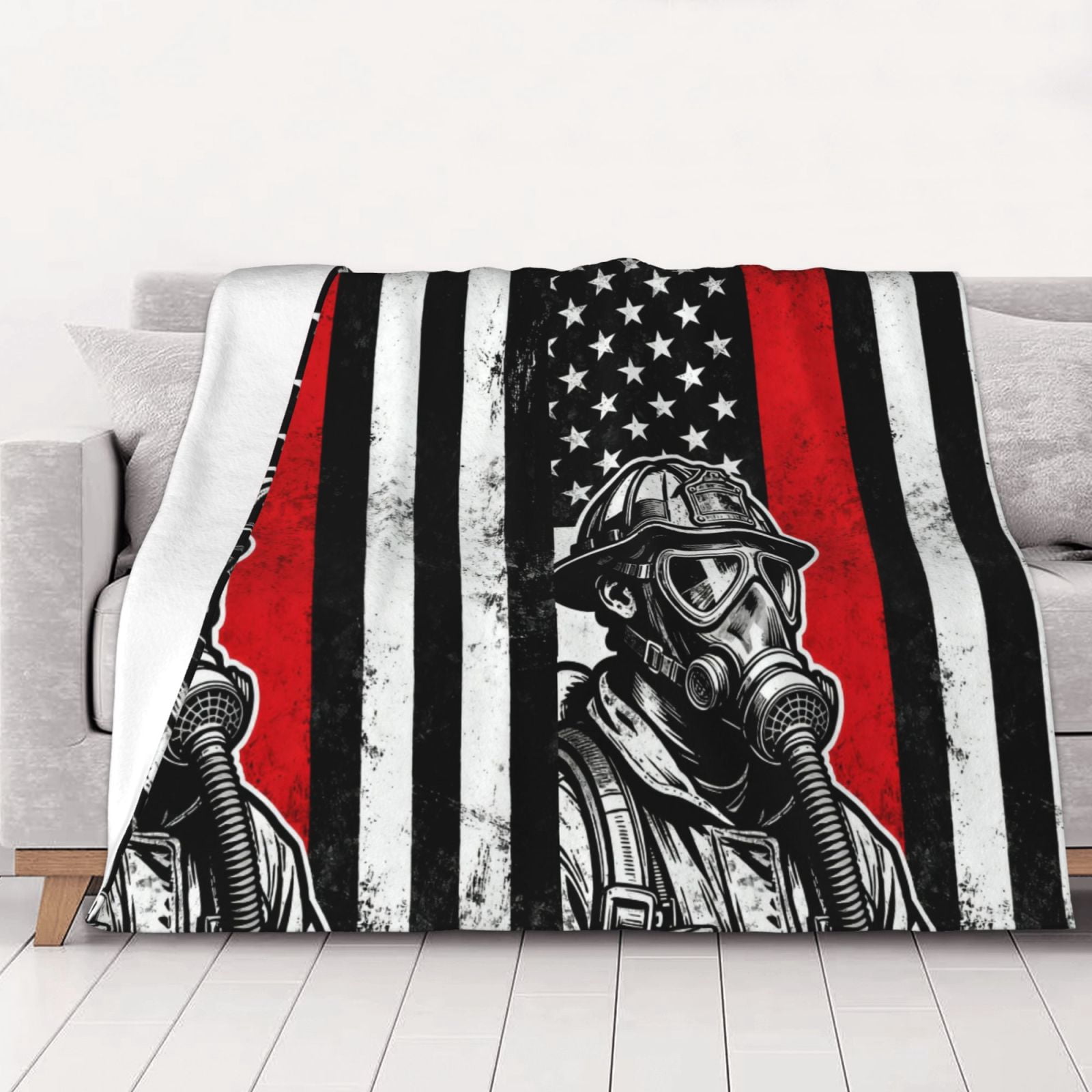 Firefighter Red Line Flag Art Throw Blanket Warm Camping Outdoor Light ...