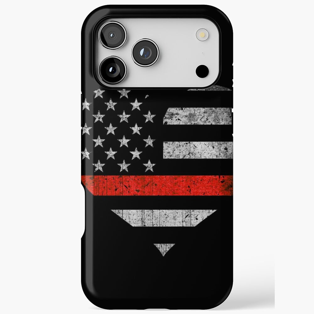 Firefighter Red Line Flag Heart Art iPhone Case 17 16 15 14 13 12 11 ...